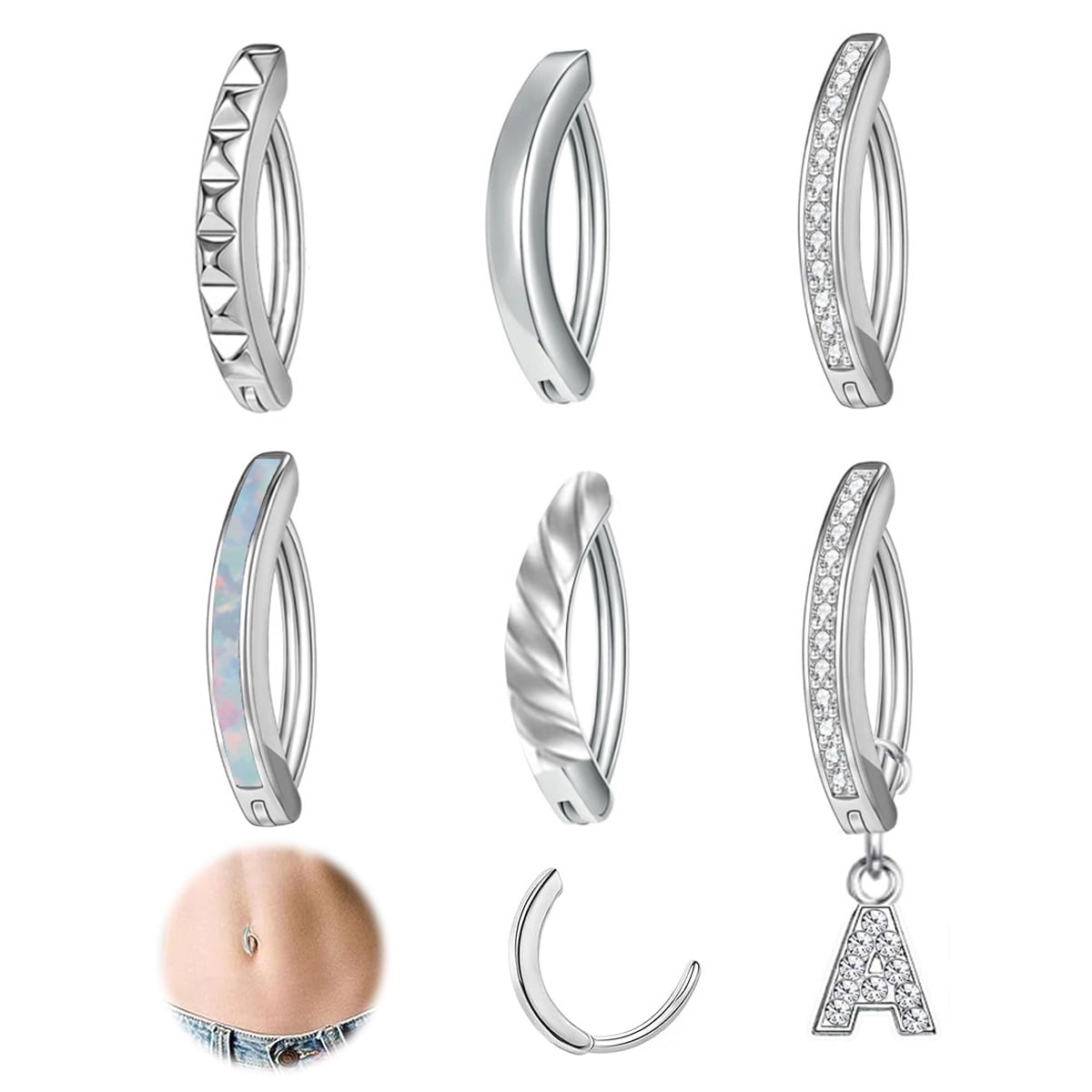 6Pcs Belly Button Ring for Women Belly Rings Small Hoop Belly Button ...