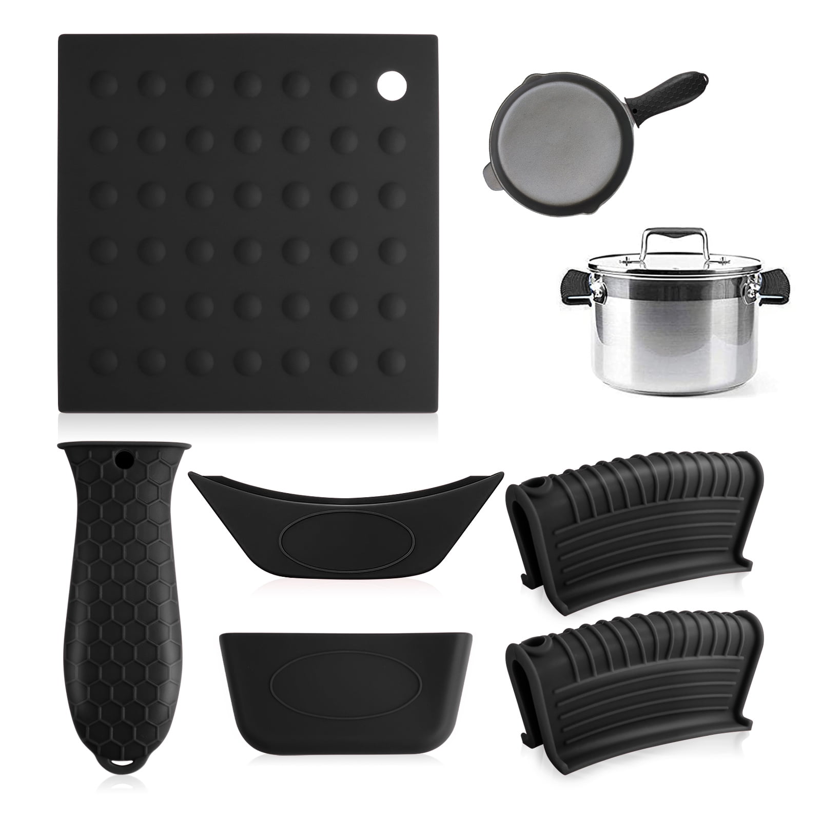 6Pcs Black Cast Iron Handle Covers Heat Resistant, Silicone Rubber Mats ...
