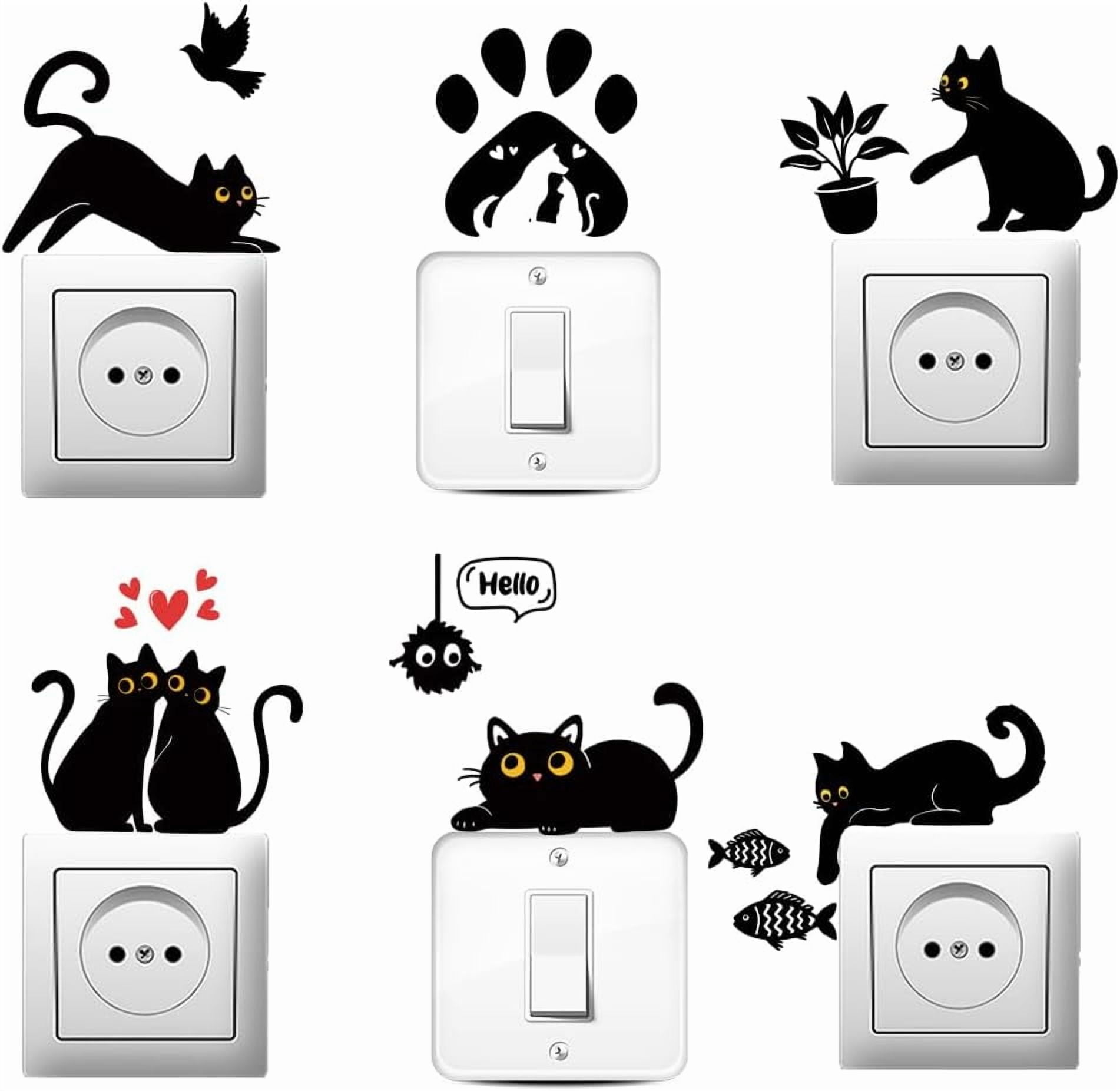6Pcs Black Cat Switch Stickers Fun Cute Cat Creative Light Switch Plate ...
