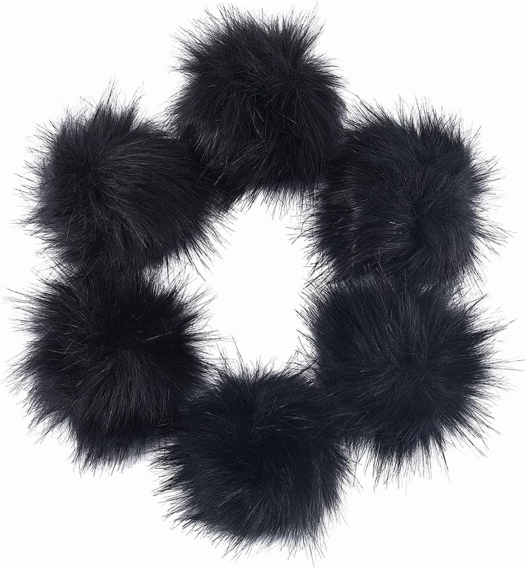 6Pcs Black Fur Pom Pom Balls Fuzzy Hat Pompoms with Metal Button 3.94 ...