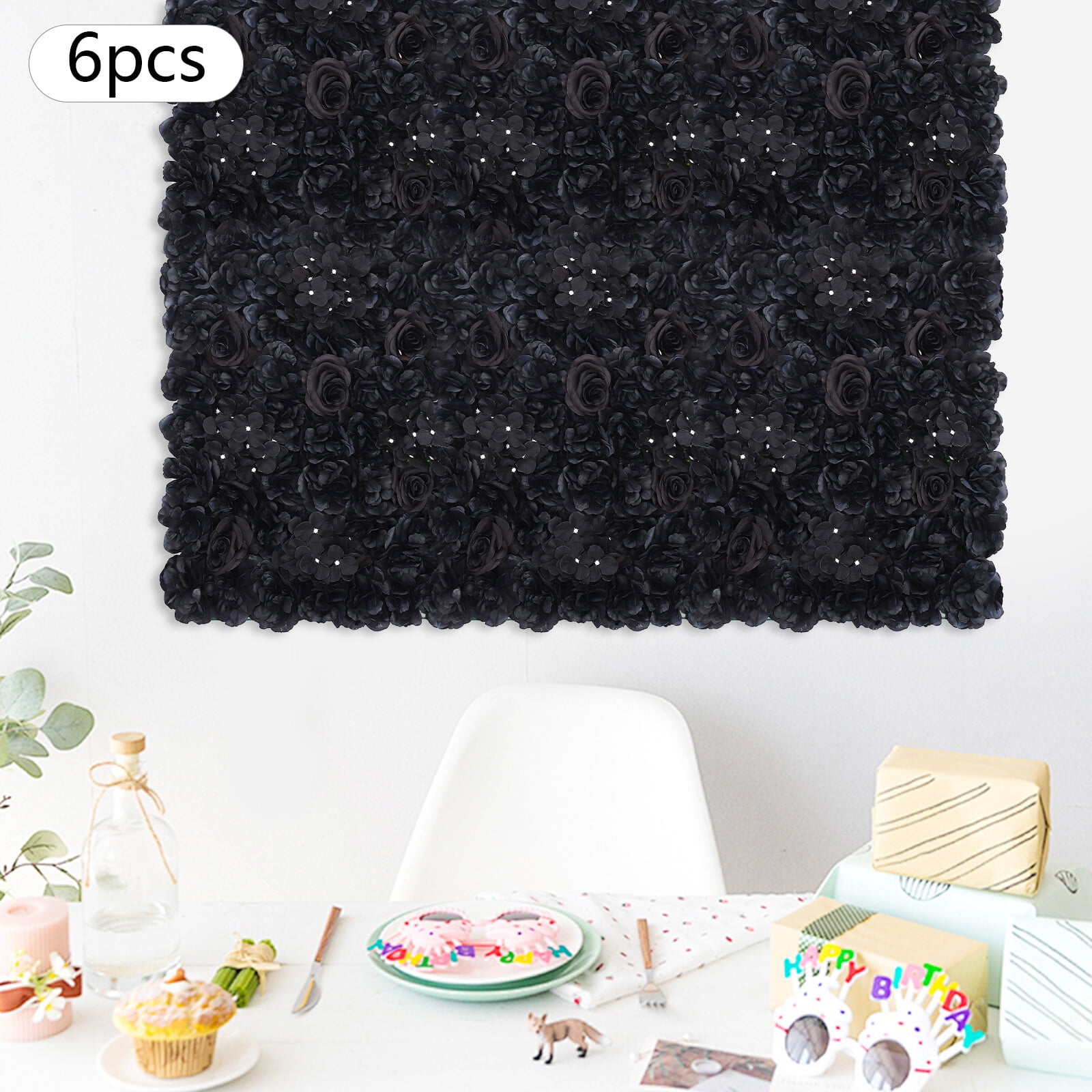 6Pcs Black Rectangular Artificial Flowers Wall Panels Elegant Flower ...