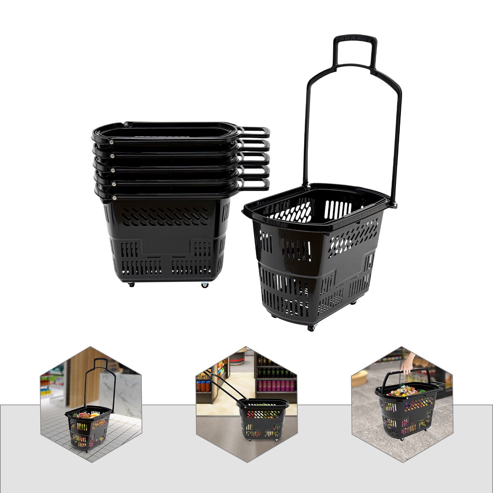 6Pcs Blue Shopping Carts with Wheels and Handle Plastic Rolling ...