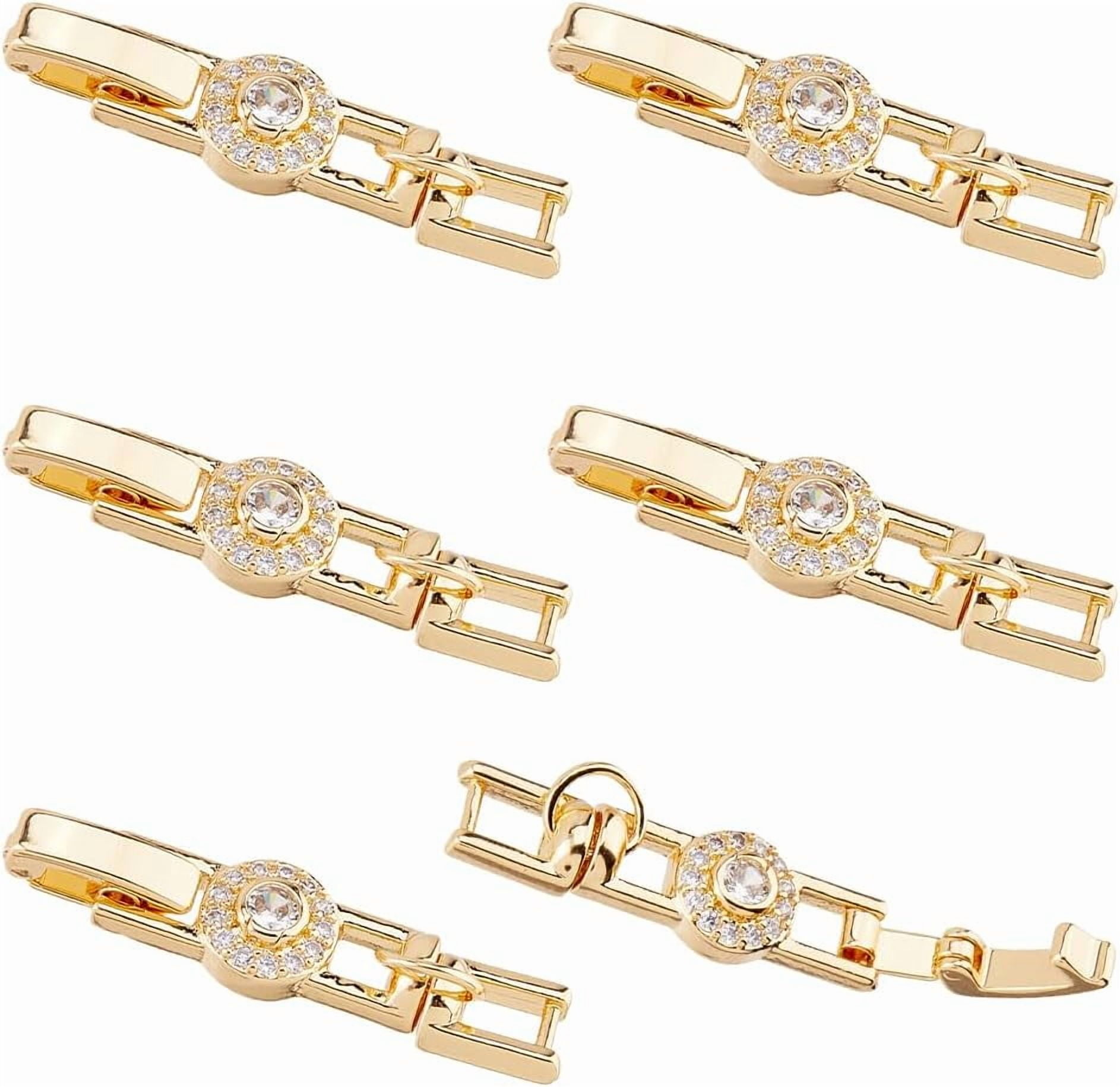 6Pcs Brass Micro Pave Clear Cubic Zirconia Fold Over Clasps Flat Round ...