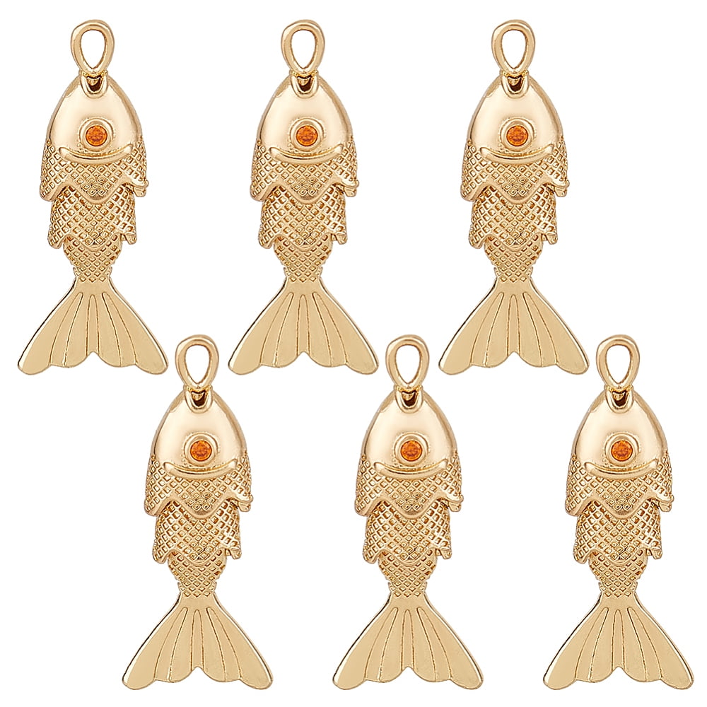 6Pcs Brass Micro Pave Cubic Zirconia Pendants Fish Real 24K Gold Plated ...