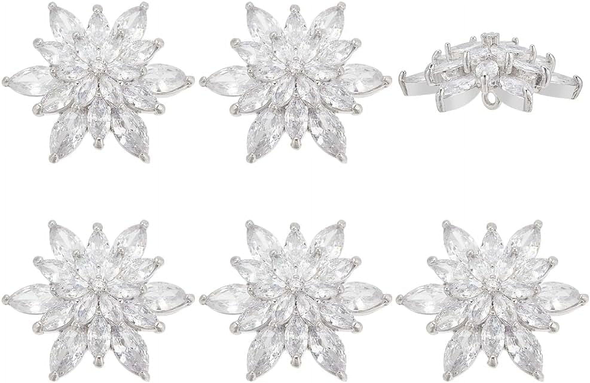 6Pcs Brass Shank Buttons Micro Pave Cubic Zirconia Flower Platinum ...