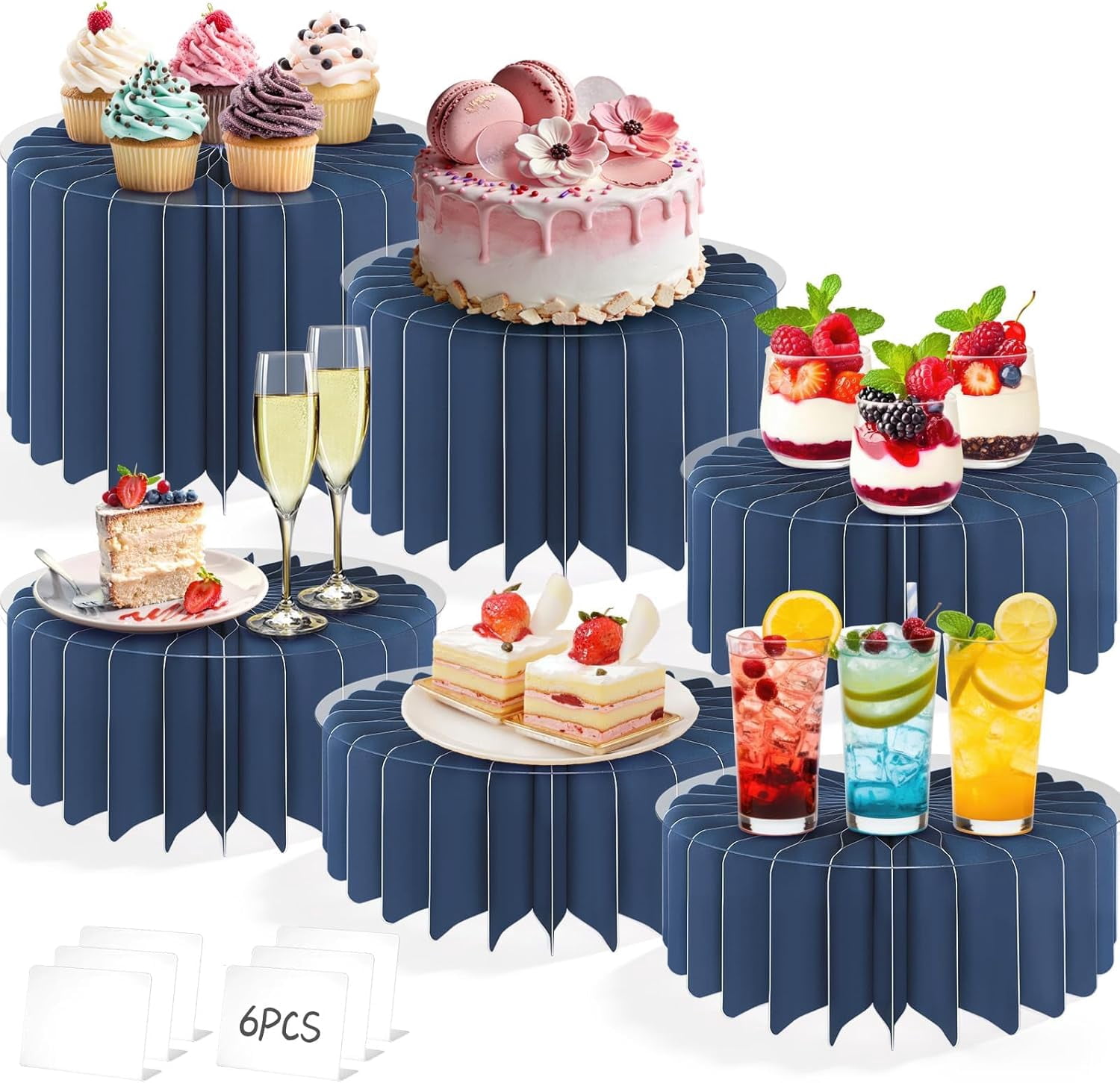 6Pcs Buffet Risers, Food Risers for Table, Foldable Cake Display Stands ...
