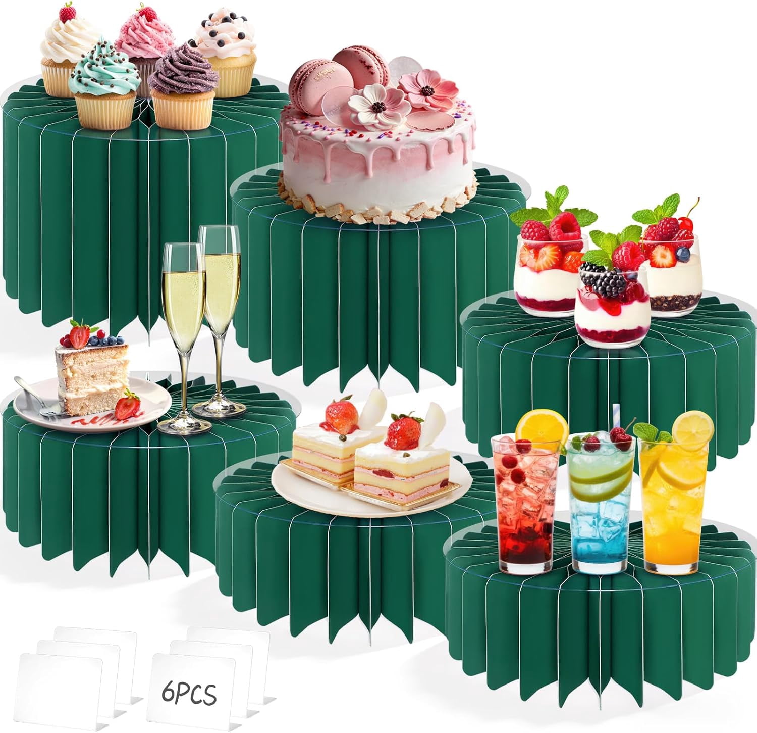6Pcs Buffet Risers, Food Risers for Table, Foldable Cake Display Stands ...