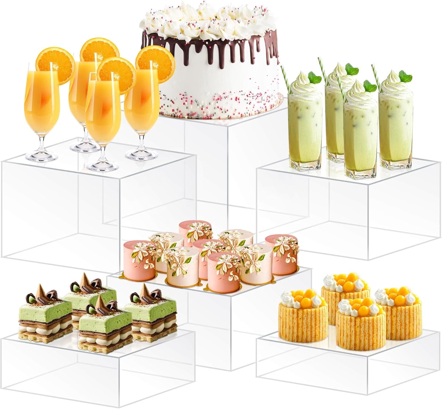 6Pcs Buffet Risers, Food Risers for Buffet, Acrylic Boxes for Display ...