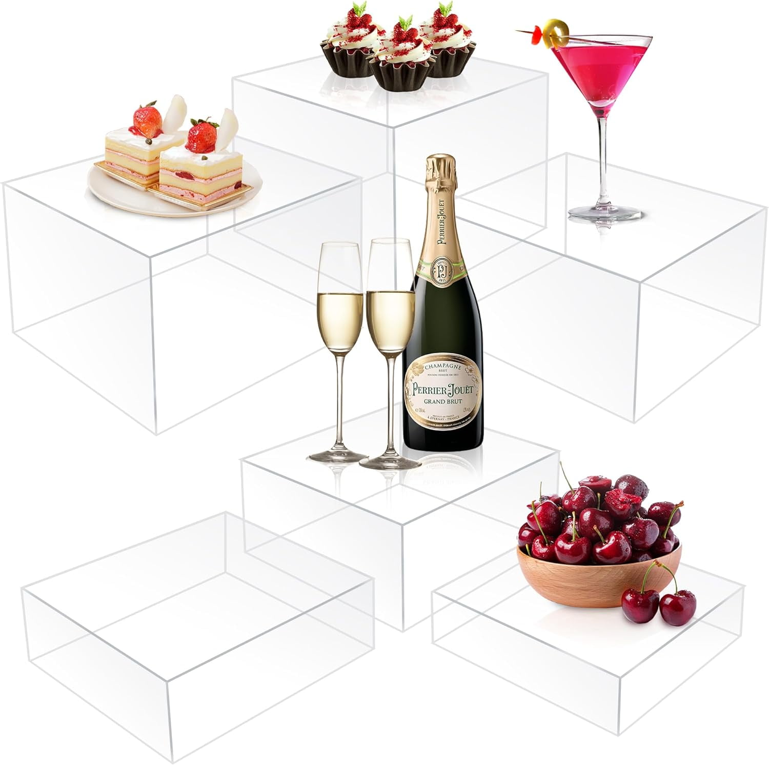 6Pcs Buffet Risers, Food Risers for Buffet, Acrylic Boxes for Display ...