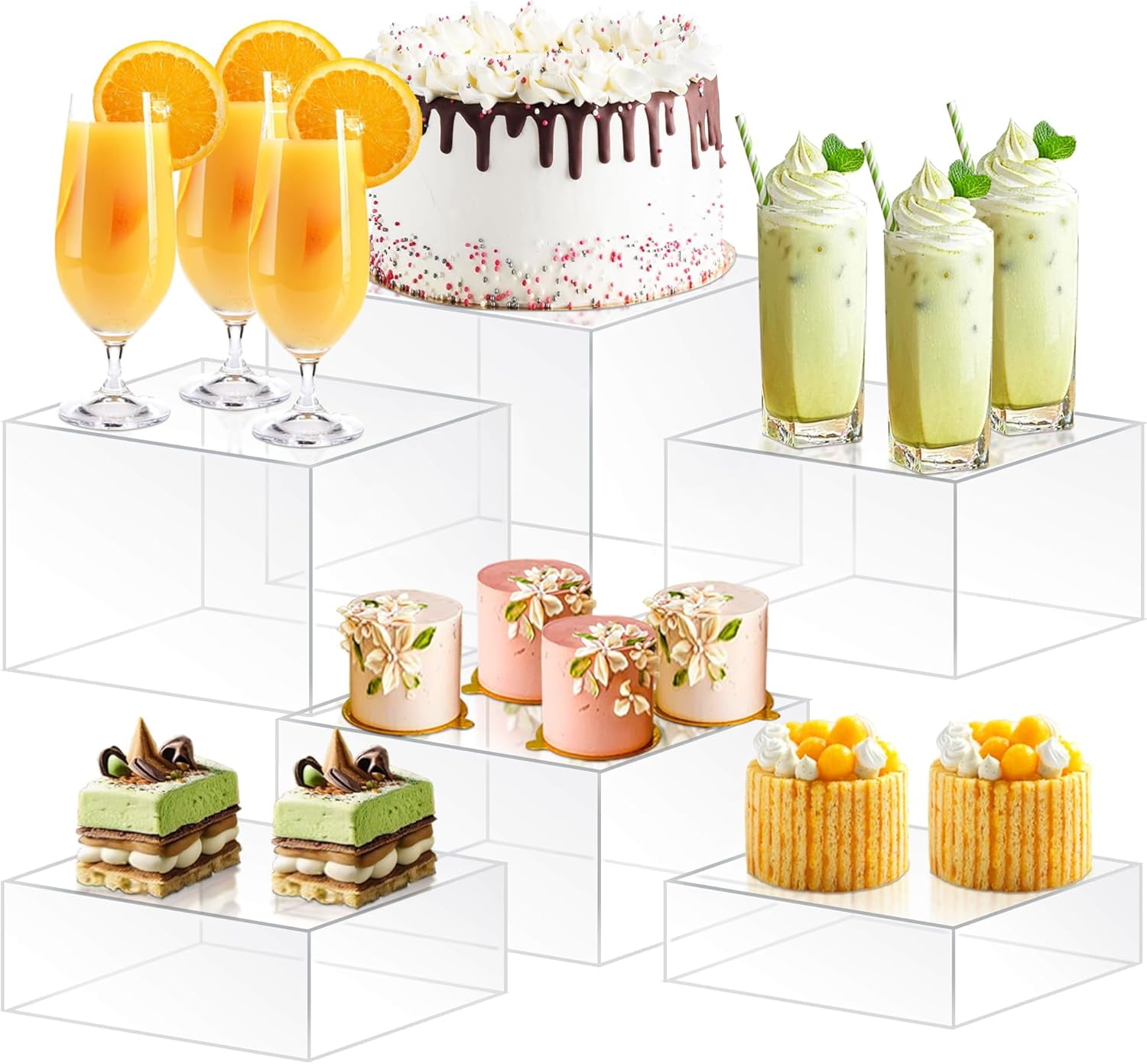 6Pcs Buffet Risers, Food Risers for Buffet, Acrylic Boxes for Display ...