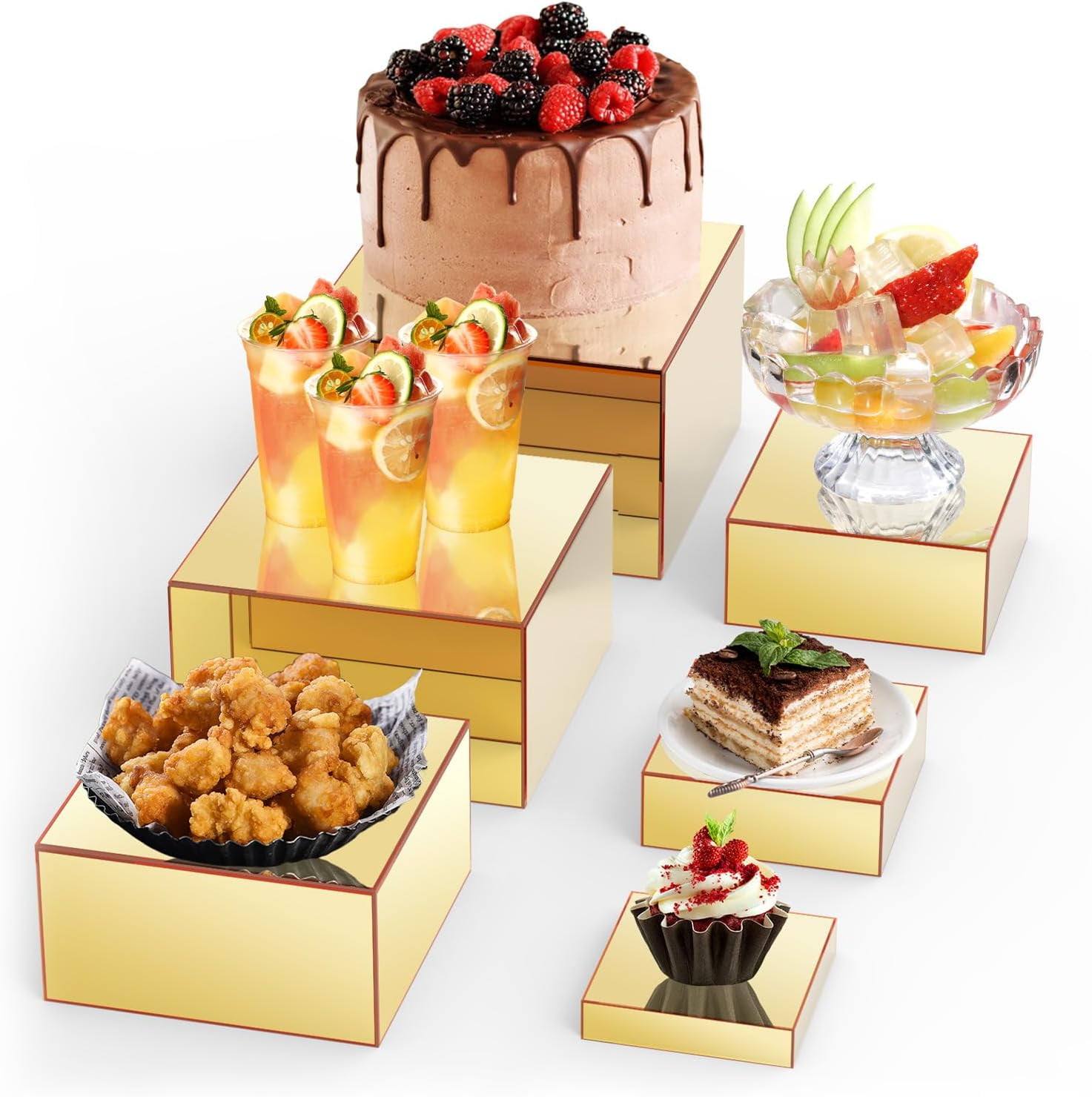 6Pcs Buffet Risers,Mirror Acrylic Food Risers for Buffet Table,Gold ...