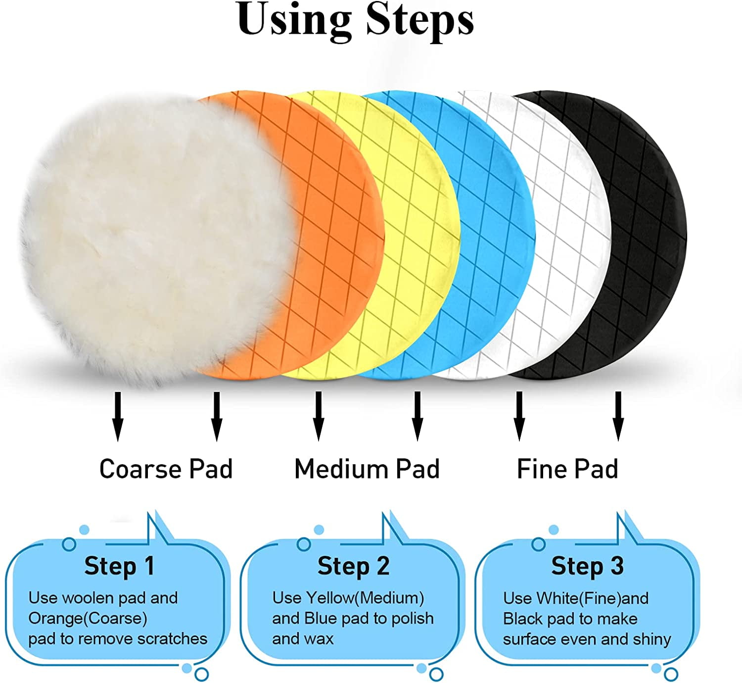6Pcs Buffing Polishing Pads, Backing Plate Compound Buffing Sponge ...