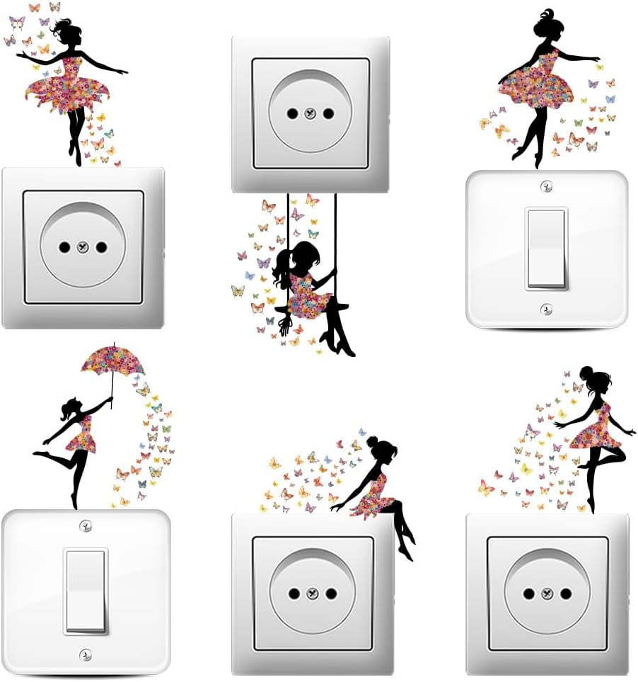 6Pcs Butterfly Fairy Light Switch Stickers with Butterflies Wall ...