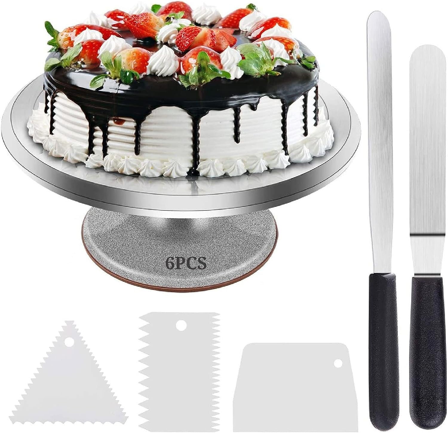 6Pcs Cake Decorating Stand Set, Aluminium Alloy Cake Decorating Kit With 2 Icing Spatulas And 3 ...