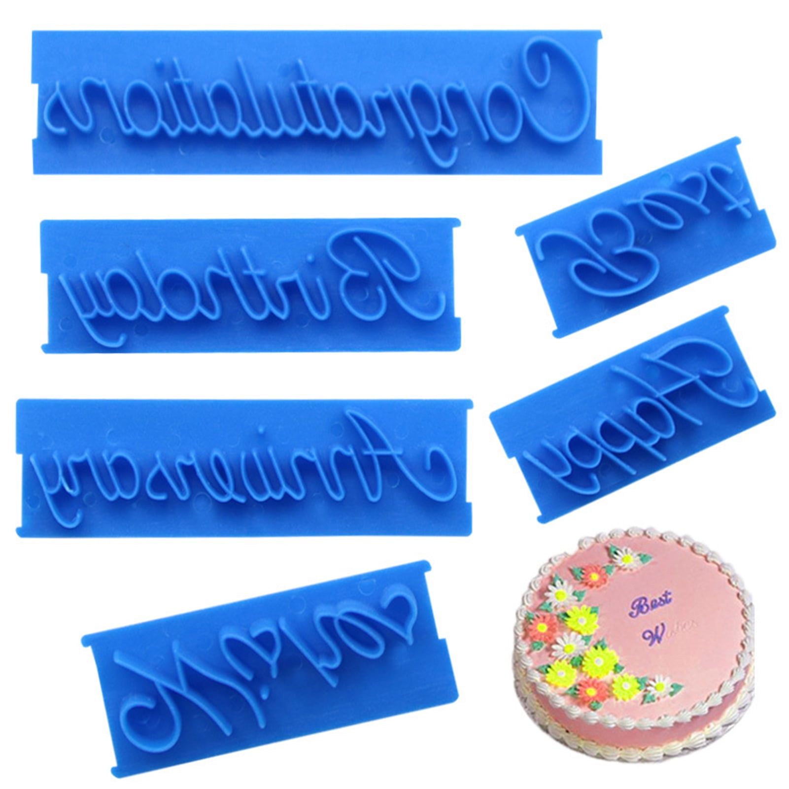 6Pcs Cake Mold Words Stamp, Happy Birthday Best Wishes Congratuation ...