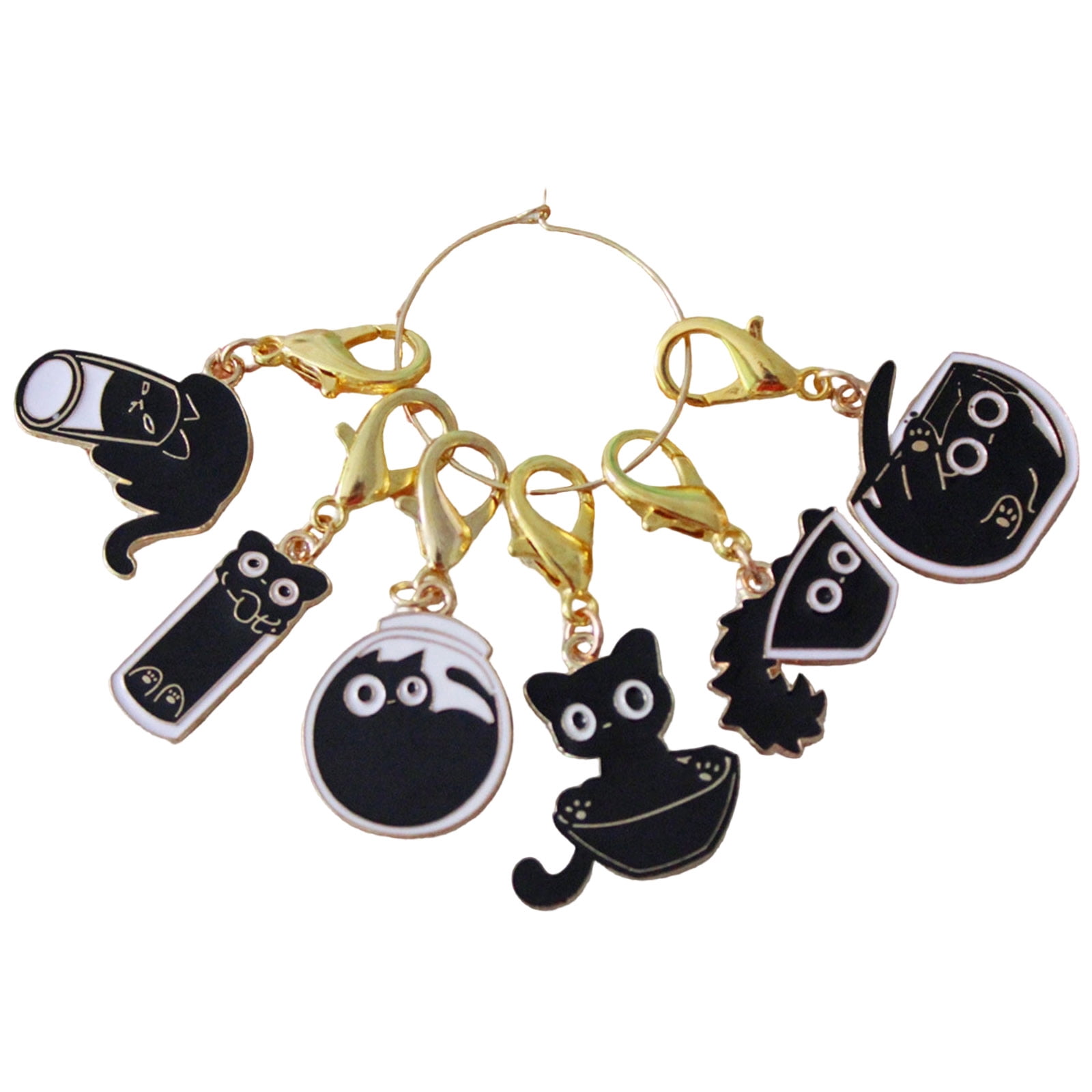 6Pcs Cartoon Kitten Knitting Markers Metal Locking Stitching Markers ...