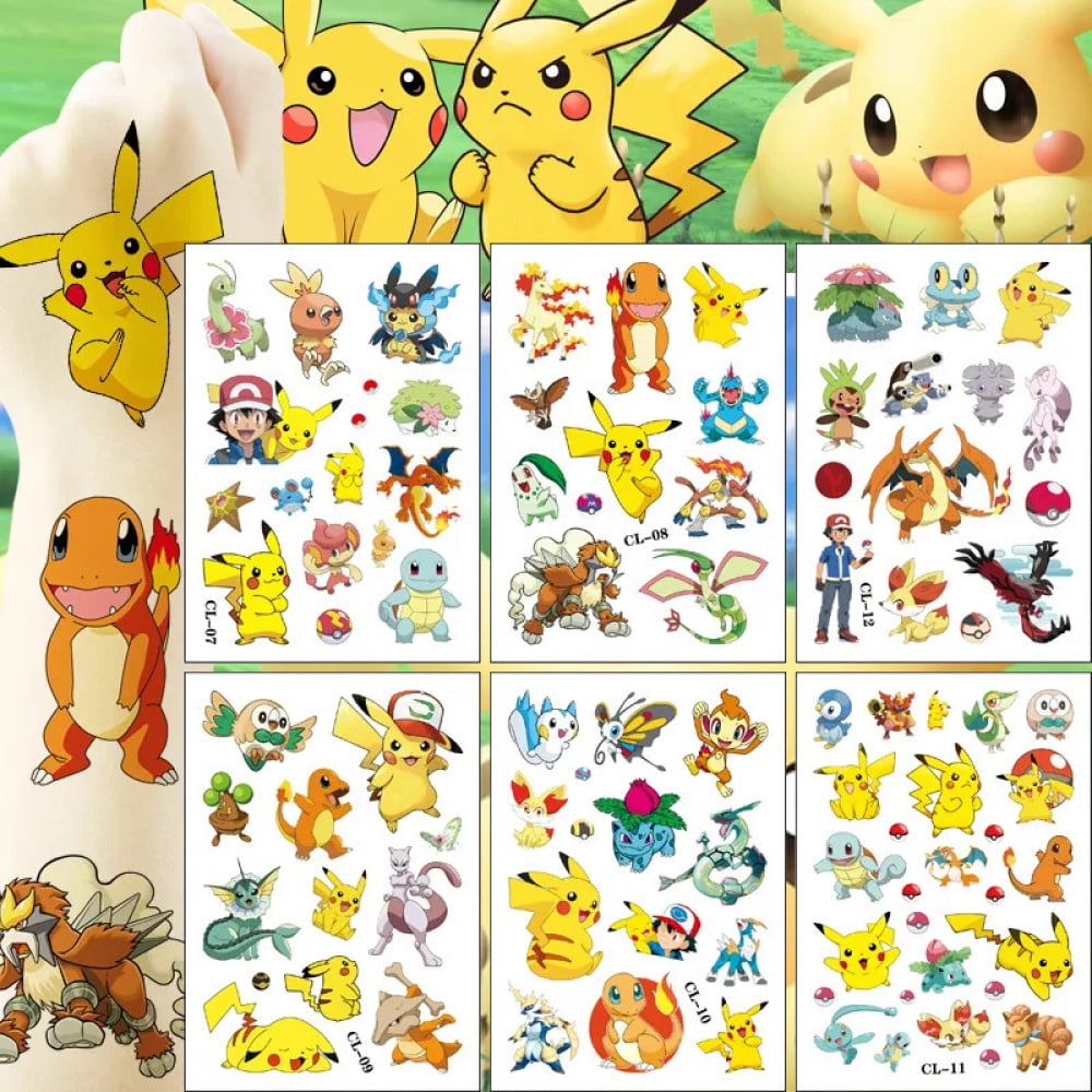 6Pcs Cartoon Pokemon Pikachu Tattoo Stickers Waterproof Cute Luigi ...