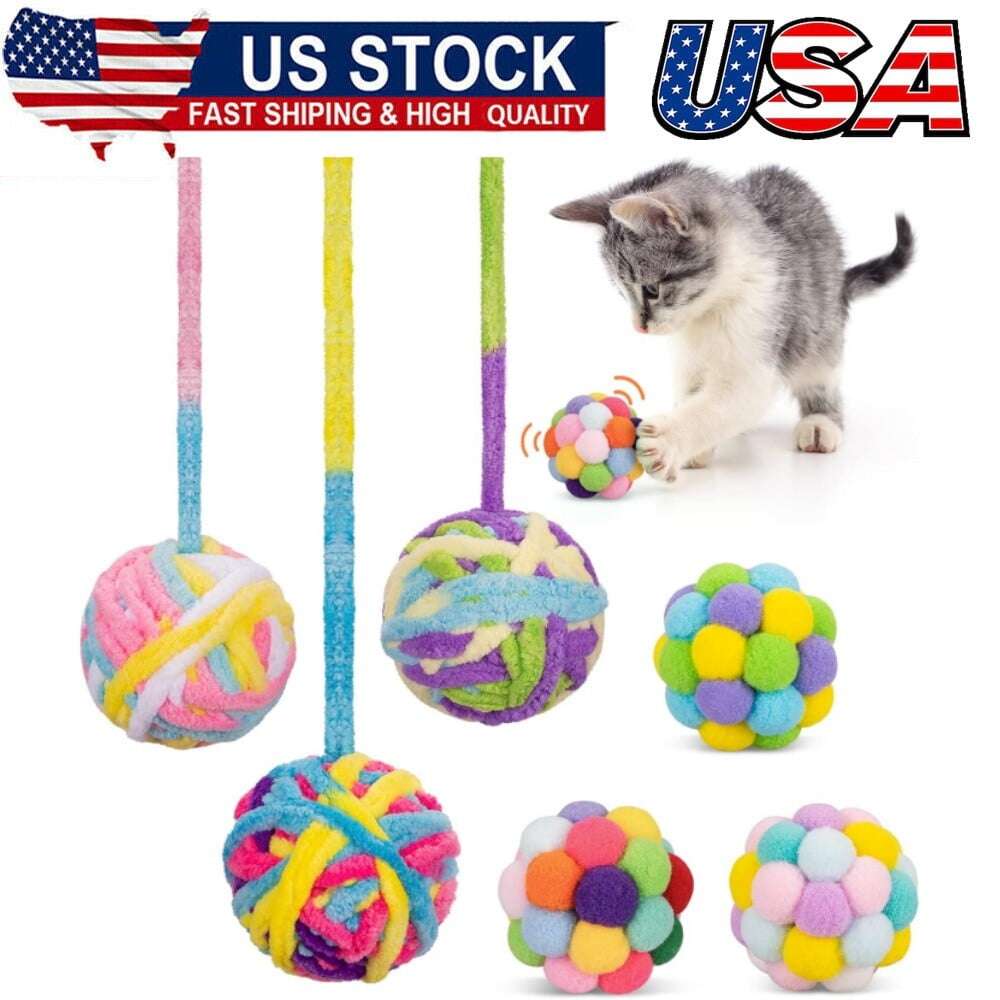 6Pcs Cat Toys Balls Woolen Cat Yarn Ball with Jingle Bell Inside Interactive Toy - Walmart.com