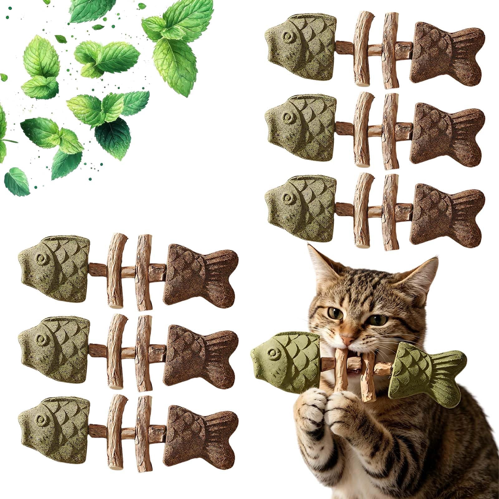 6Pcs Catnip and Silvervine Chew, Fish Bone Cat Dental Chew Toy ...