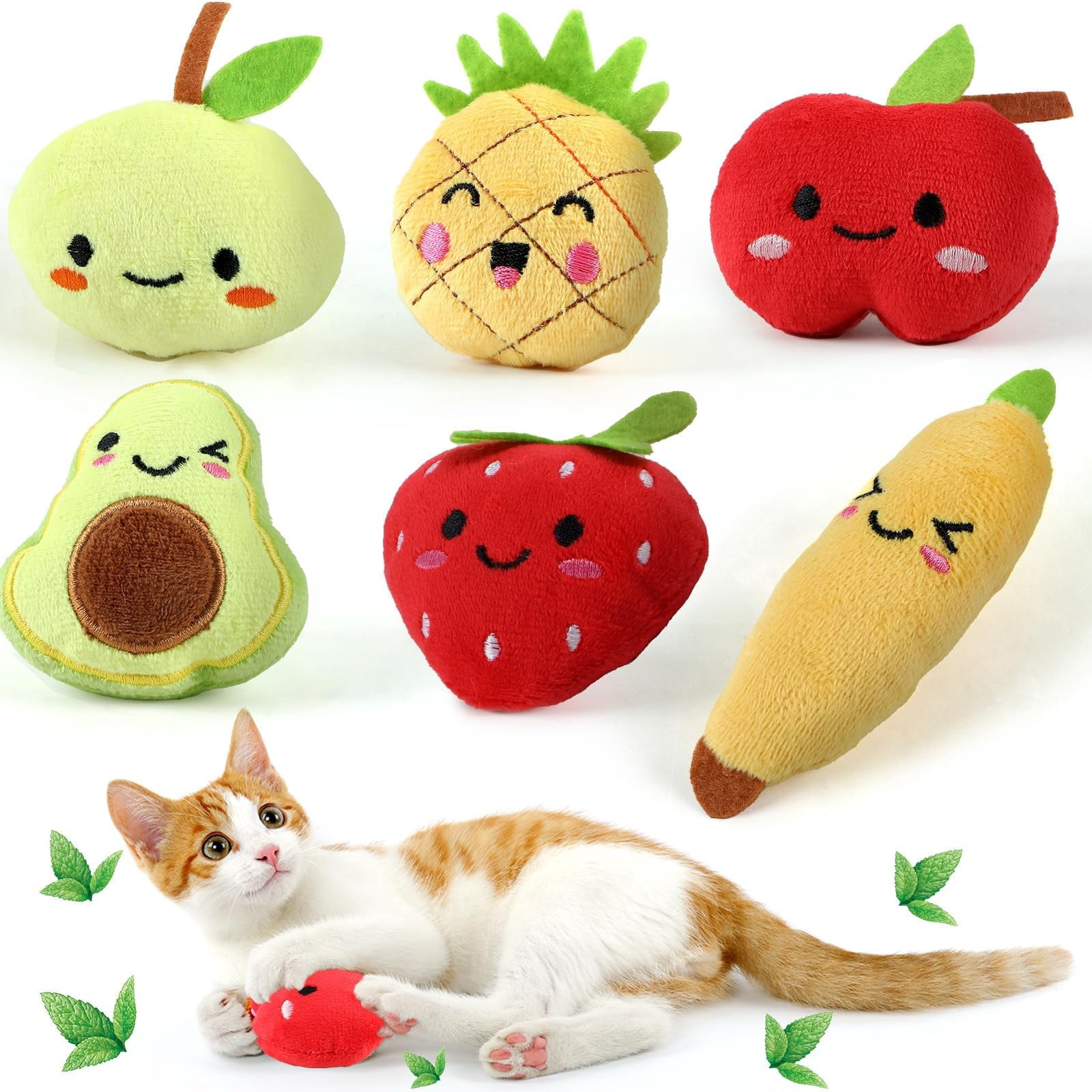 6Pcs Catnip Toys For Cats - Fruit Banana Avocado Chew Toys, Soft Plush ...