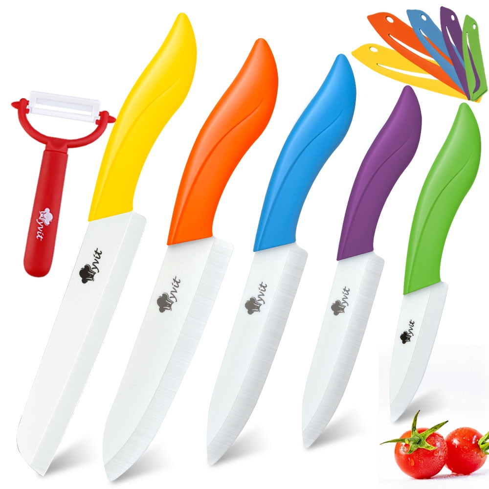 6Pcs Ceramic Knives Set Kitchen Chef Knife with Cover Rustproof Fruit ...