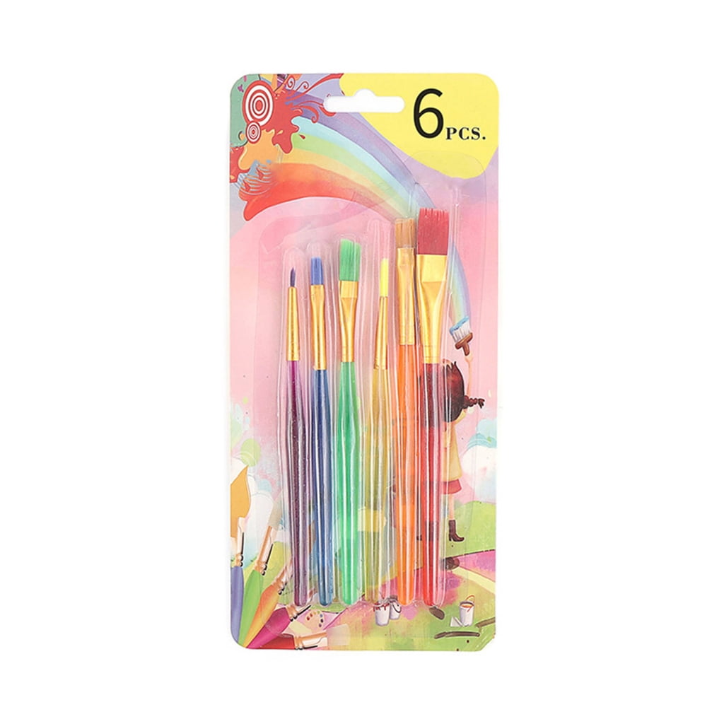 6Pcs Child Paintbrush Plastic Handle Paint Brush with Flat/Fine Tip ...
