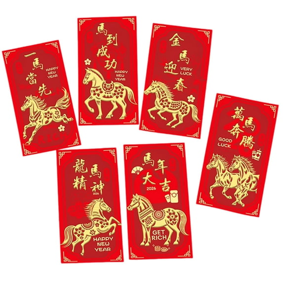 6Pcs Chinese New Year Red Envelopes Paper Money Envelope Spring Holiday ...