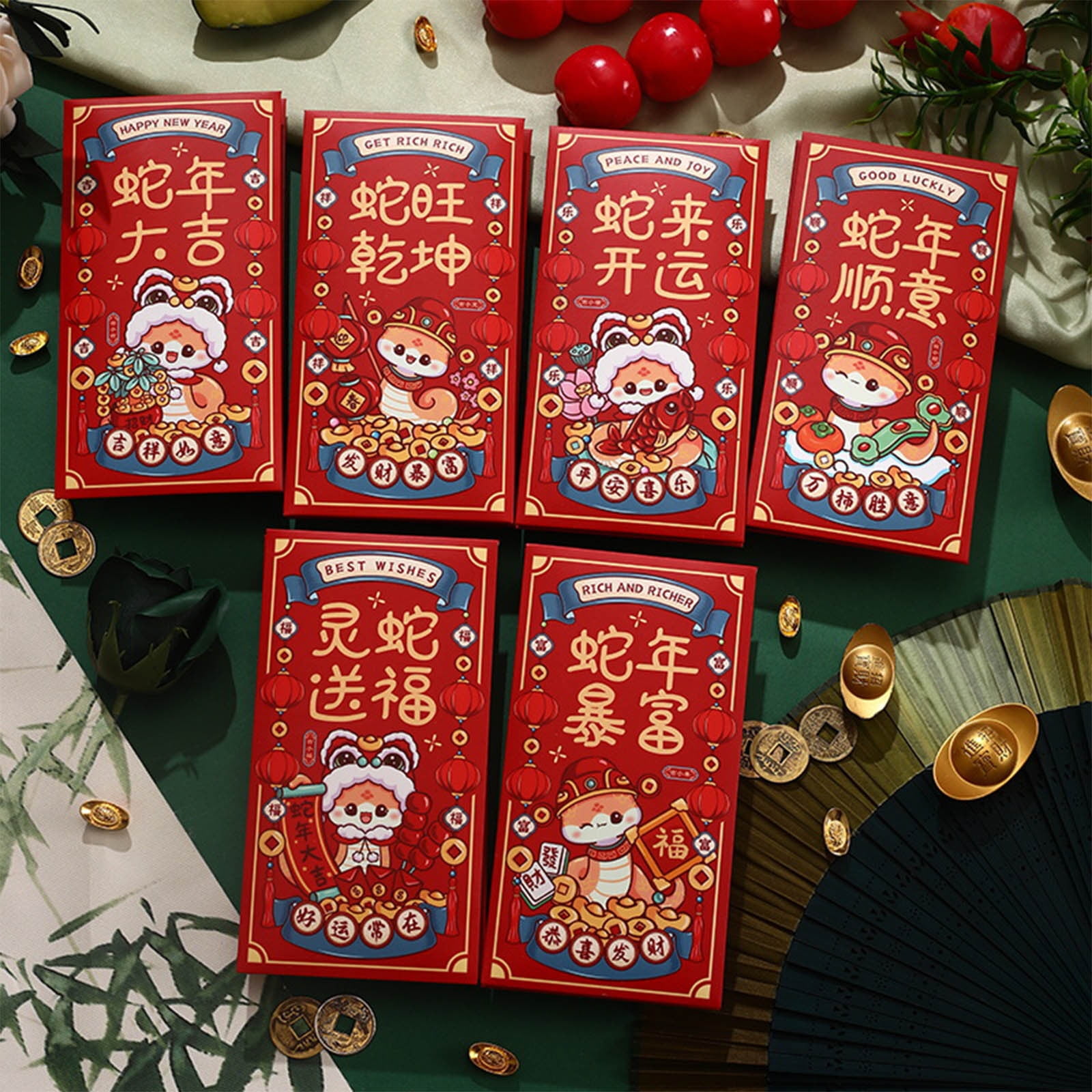 6Pcs Chinese Red Envelopes, Year of The Snake Lucky Money Red Packet ...