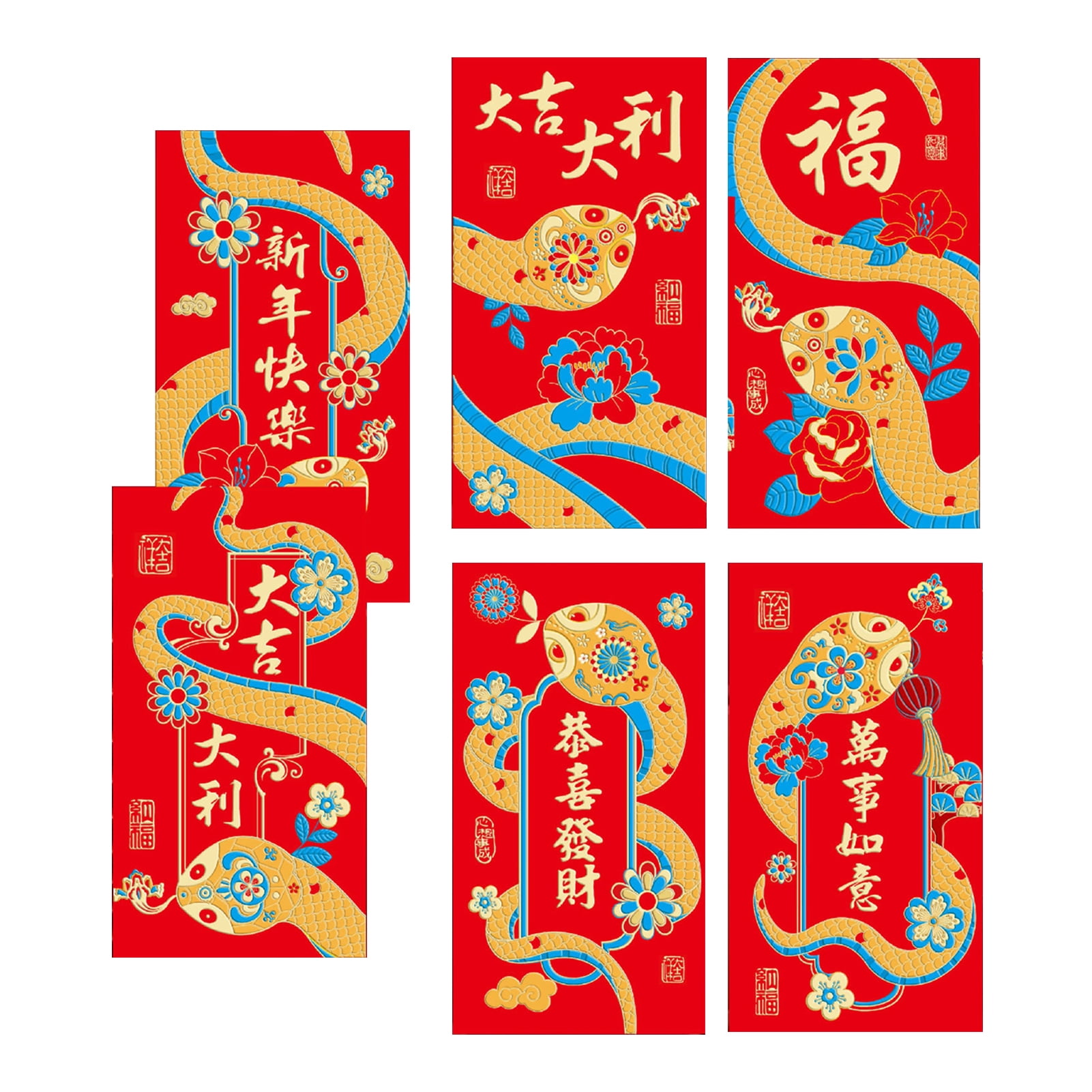 6Pcs Chinese Spring Festival Red Envelopes 2025 Lunar New Year Lucky ...
