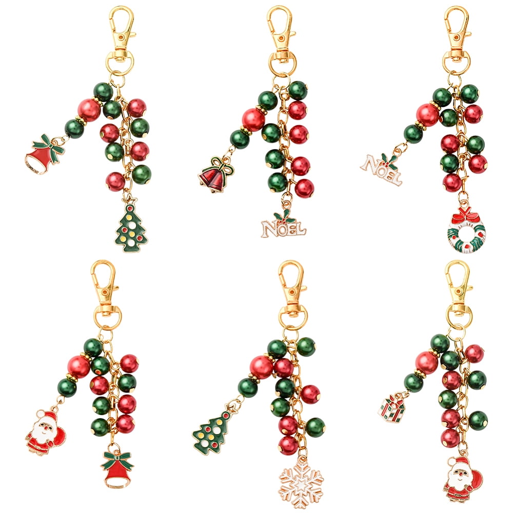 6Pcs Christmas Alloy Enamel Pendant Decorations with Glass Pearl and ...