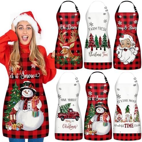 6Pcs Christmas Aprons Christmas Kitchen Aprons with Adjustable Neck ...