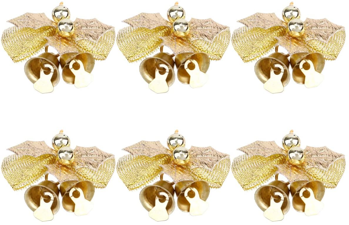 6Pcs Christmas Bow with Bells Mini Ribbon Bows Burlap Wreath Bows Red ...