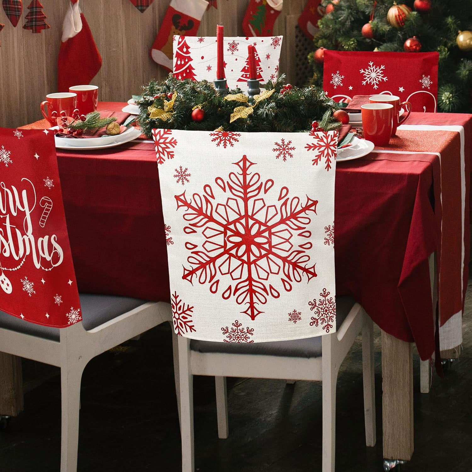 6Pcs Christmas Chair Covers Classic Red Chair Back Covers Winter Xmas ...