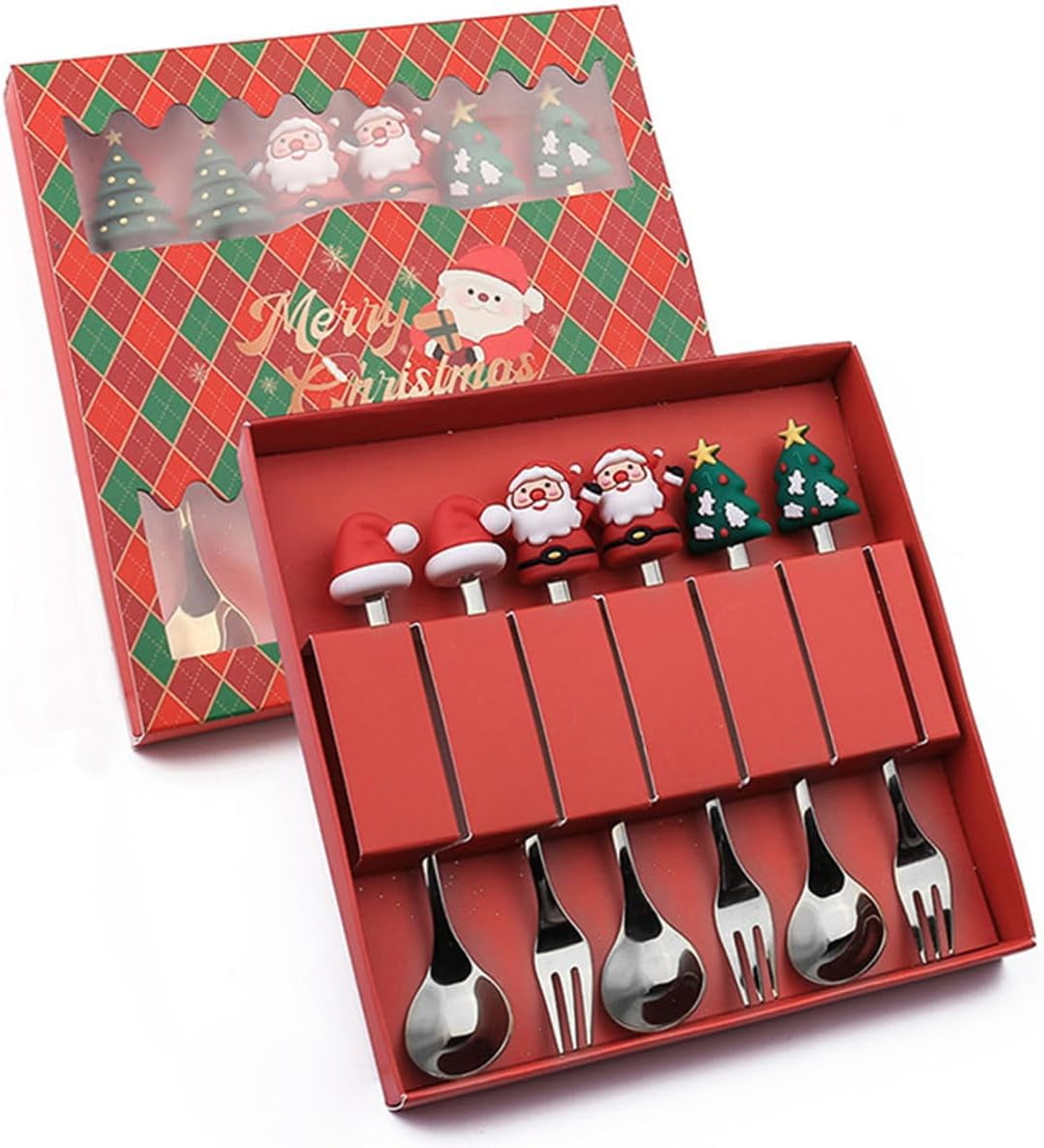 6Pcs Christmas Coffee Spoons Forks, Boriyuan Stainless Steel Xmas Fork ...