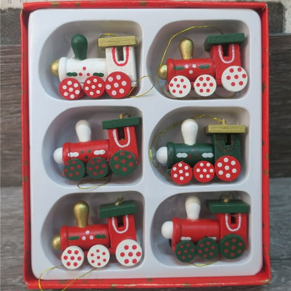 6Pcs Christmas Tree Train Decor - Wood Painted Train Head Hanging ...