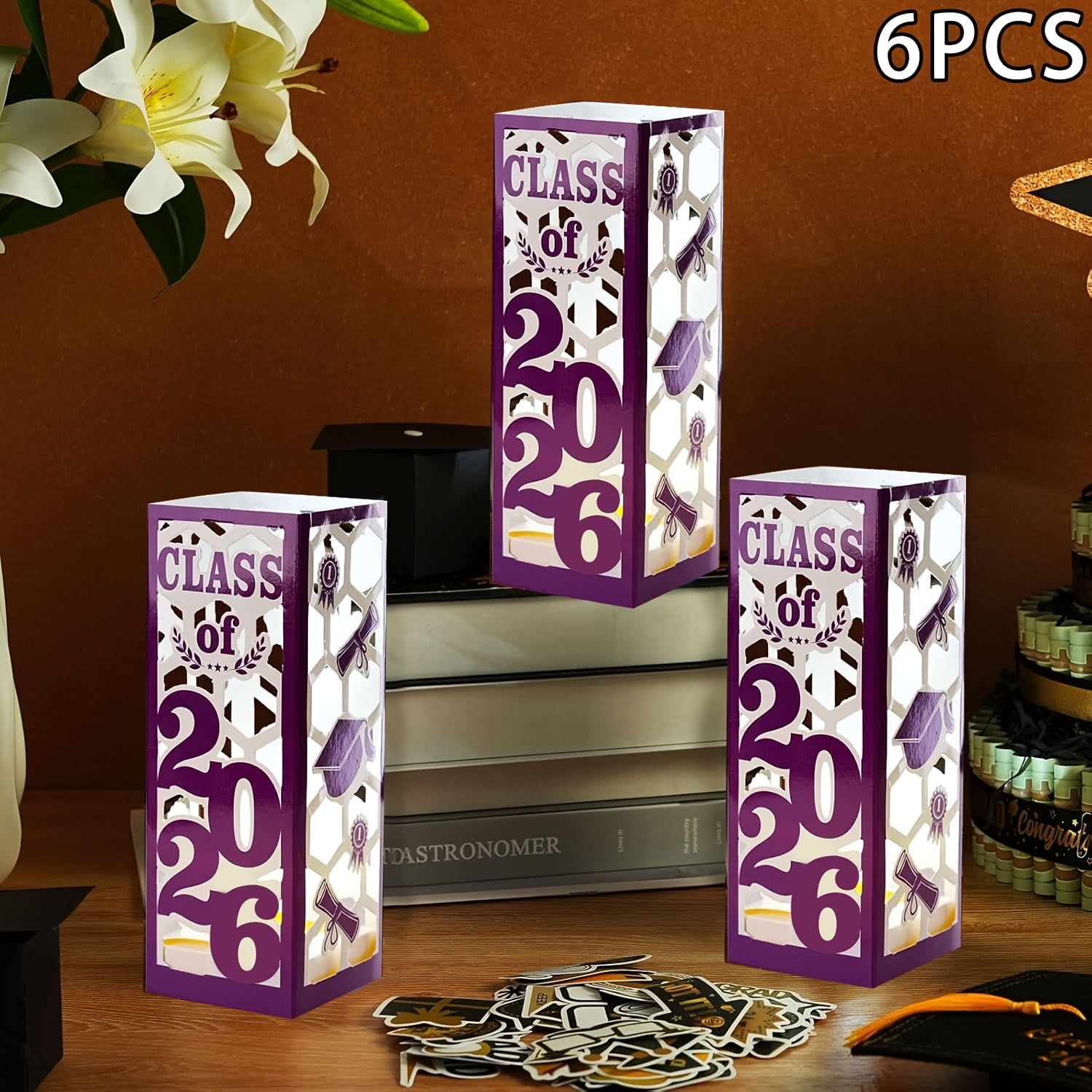 6Pcs Class of 2026 Graduation Lantern Ornaments, Multi-Color Desktop ...