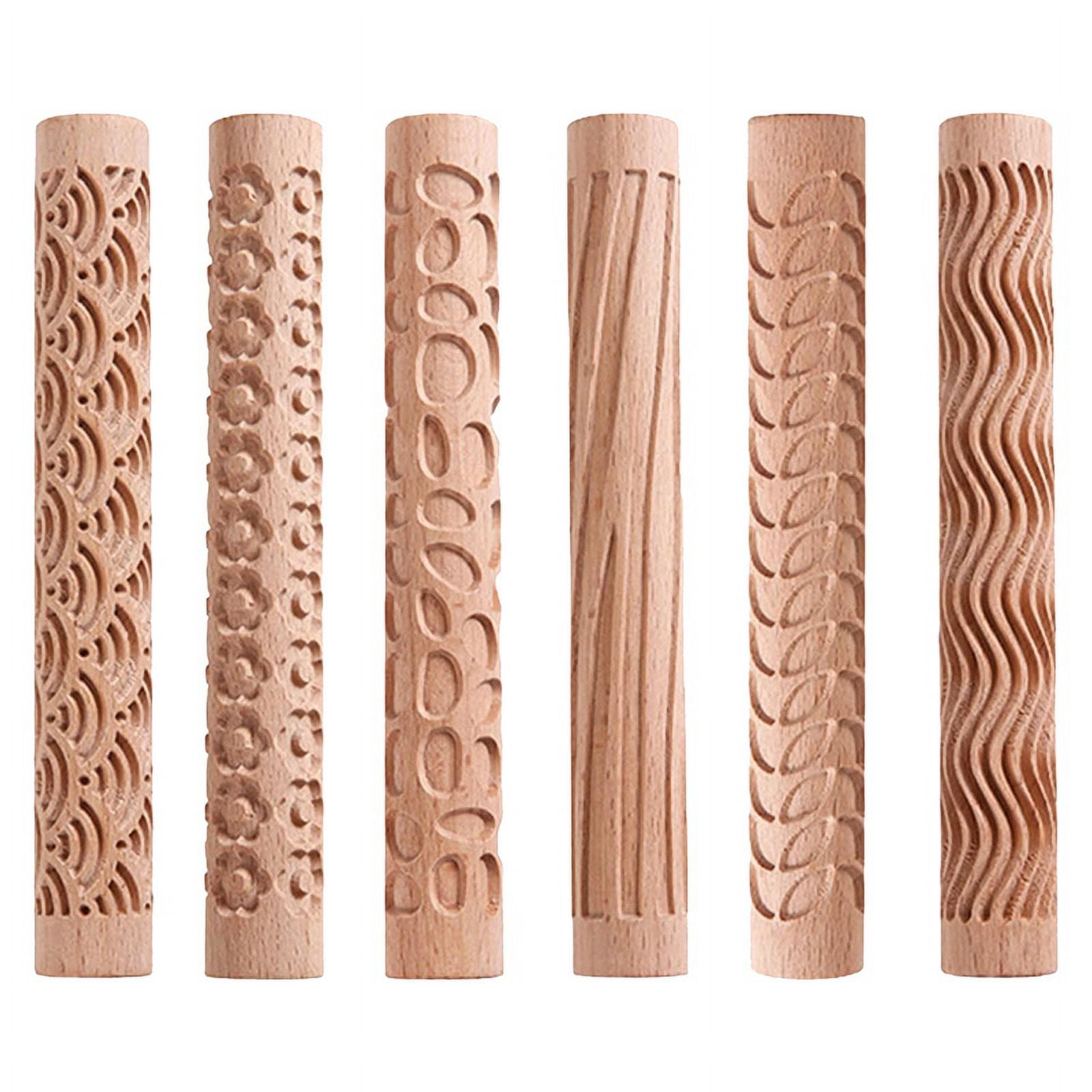 Set of 6 Wood Clay Modeling Pattern Rollers Kit, Clay Rolling Pin ...