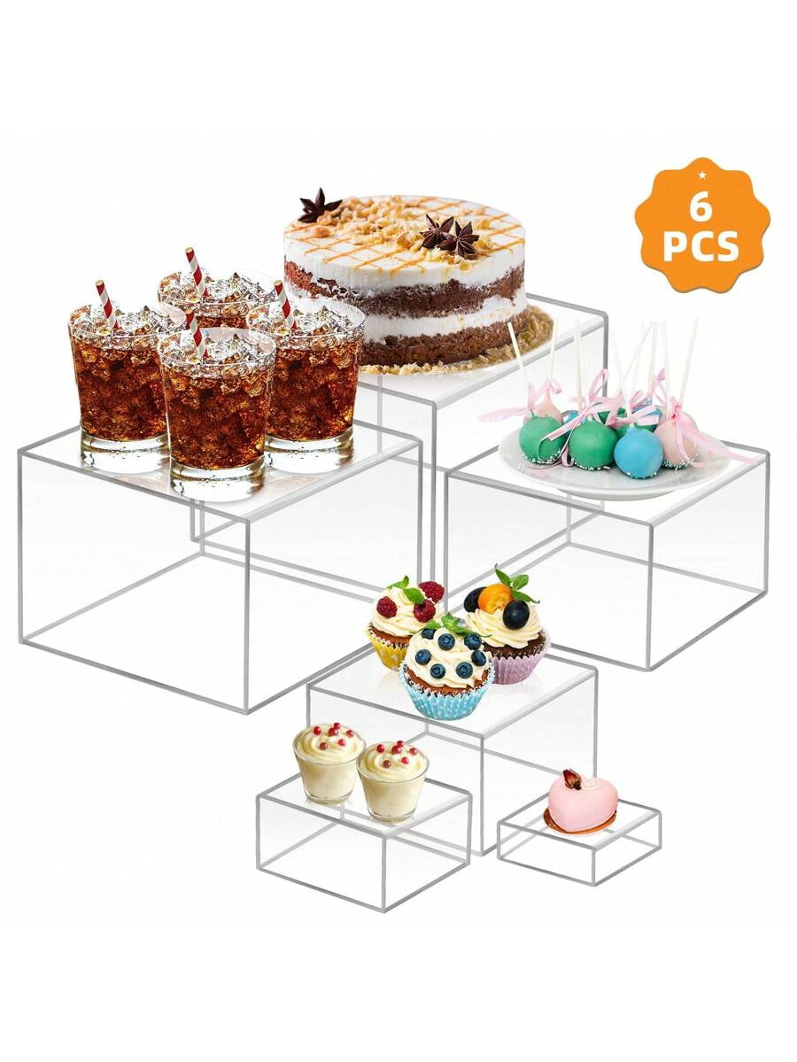 6Pcs Clear Acrylic Boxes For Display, Acrylic Risers Display Stands ...