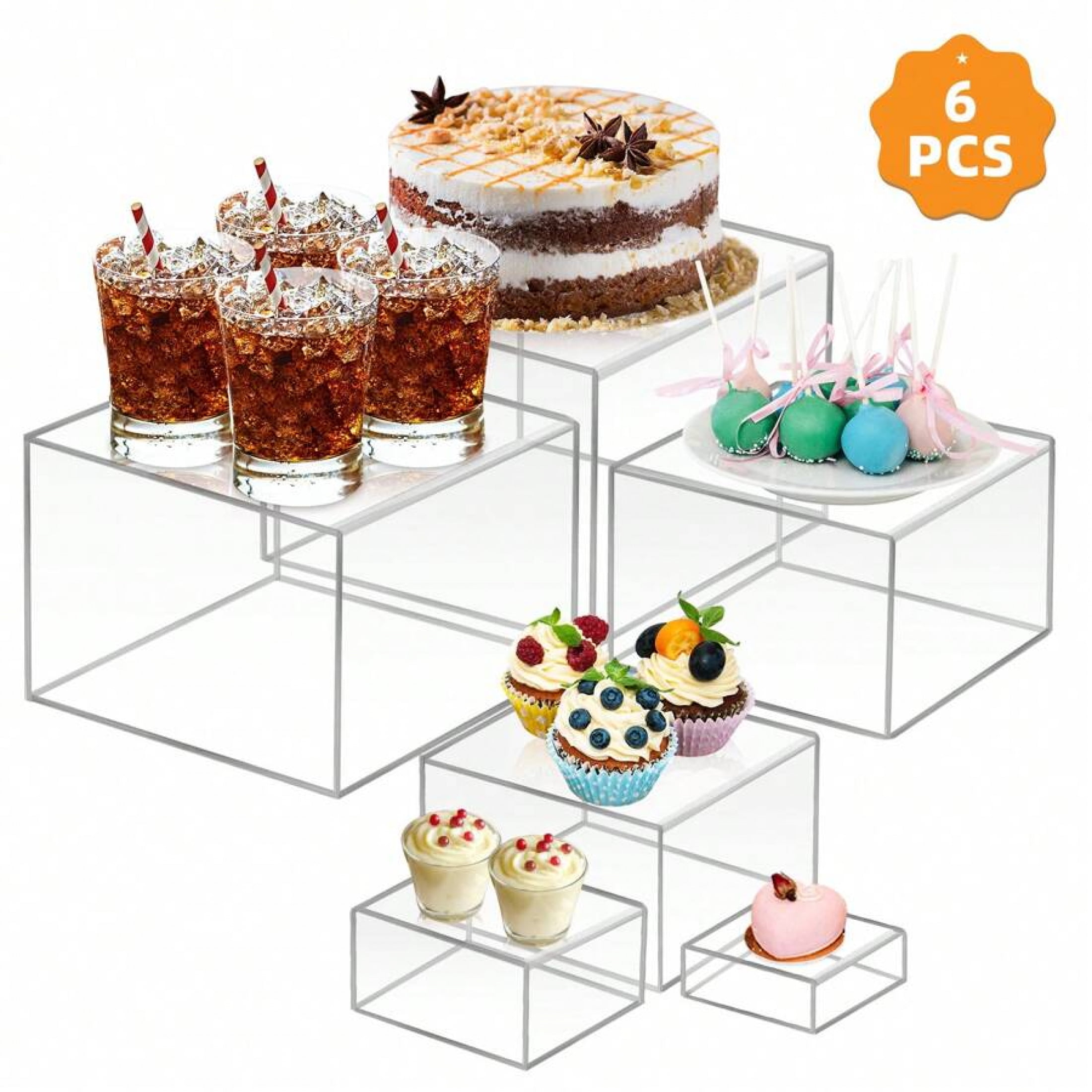 6Pcs Clear Acrylic Boxes For Display, Acrylic Risers Display Stands Cube Display Boxes With ...