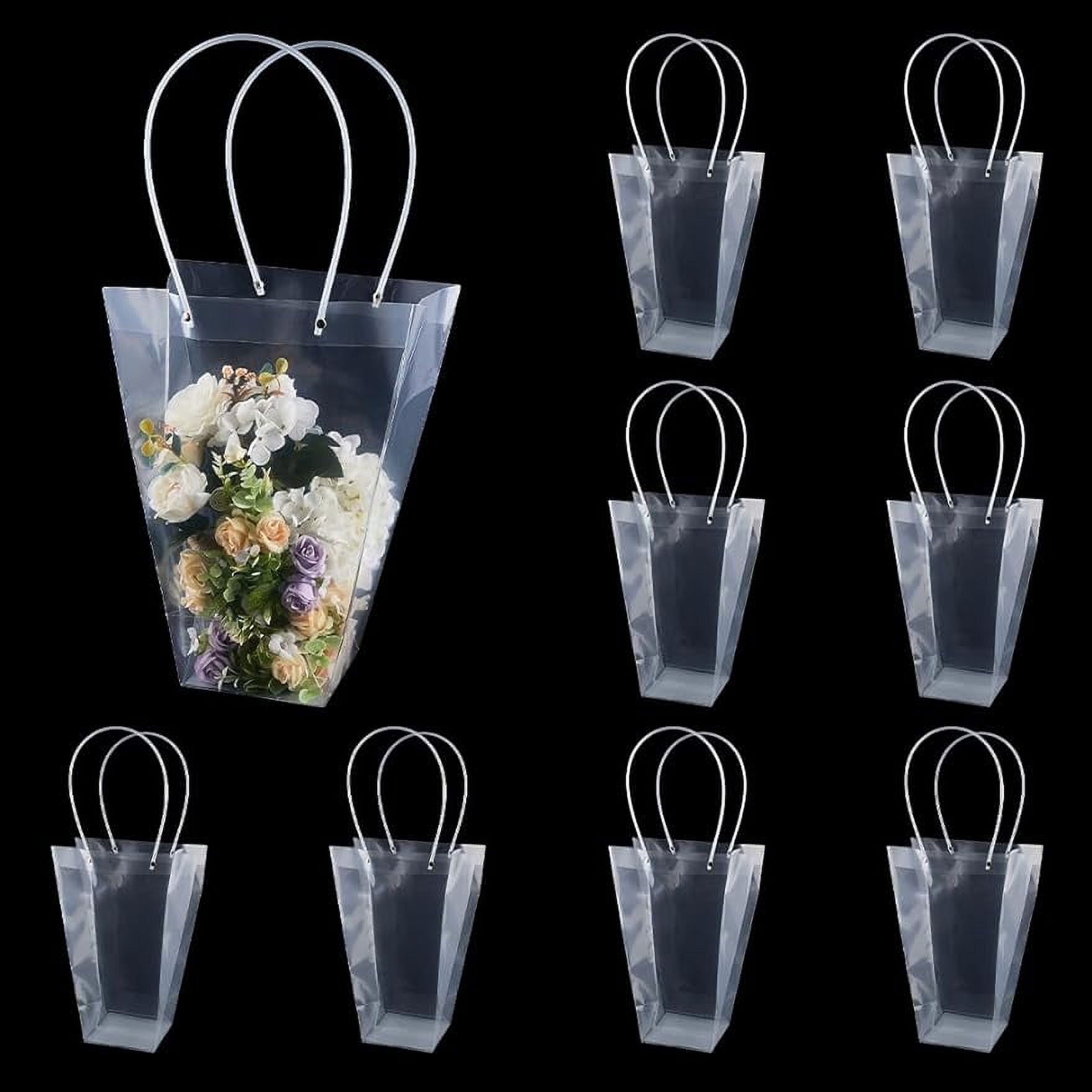 6Pcs Clear Flower Bag With Handle Transparent Bouquet Bags Waterproof ...