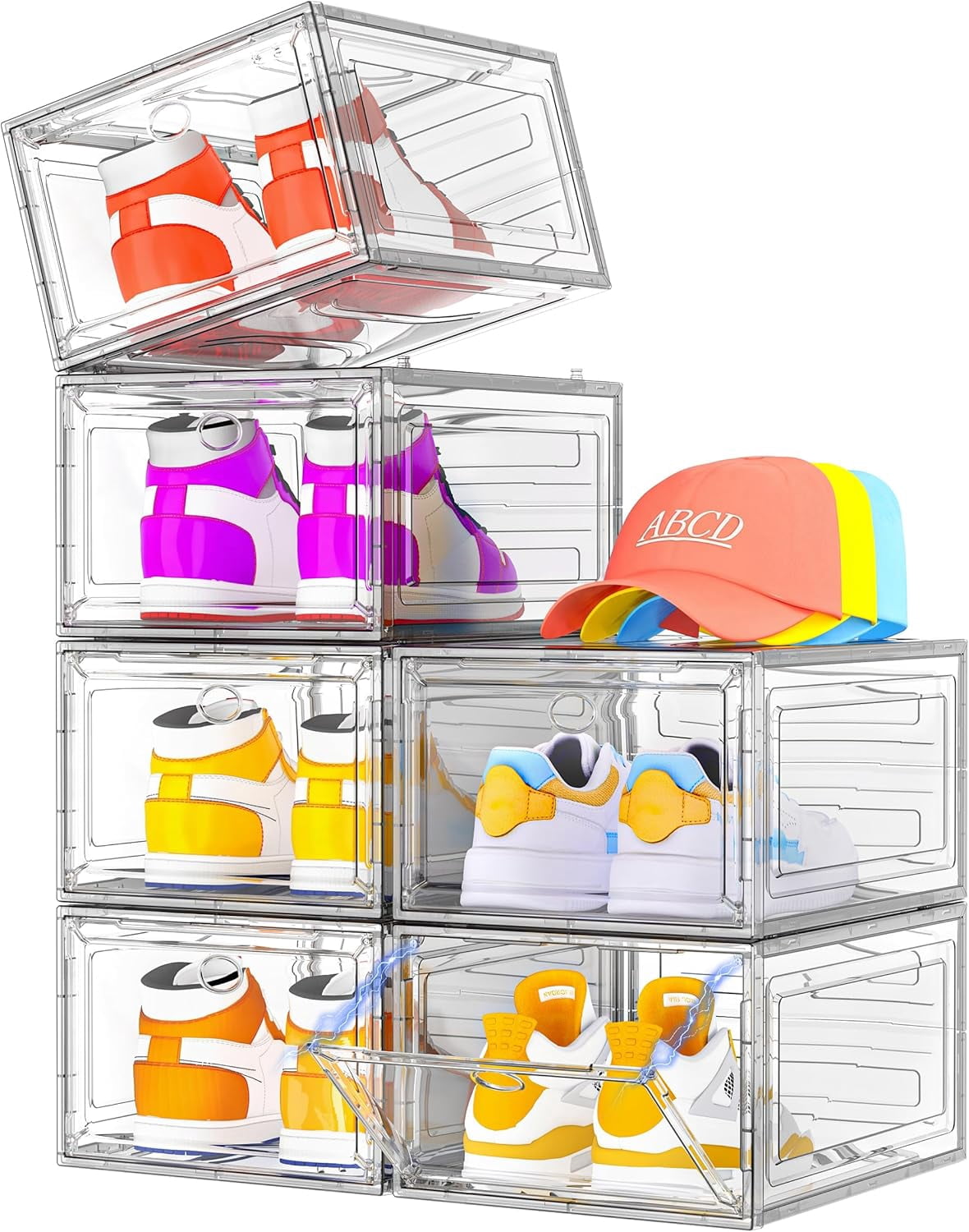 6Pcs Clear Magnetic Shoe Boxes, Stackable Collapsible Sneaker Storage ...