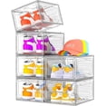 6Pcs Clear Magnetic Shoe Boxes, Stackable Collapsible Sneaker Storage ...
