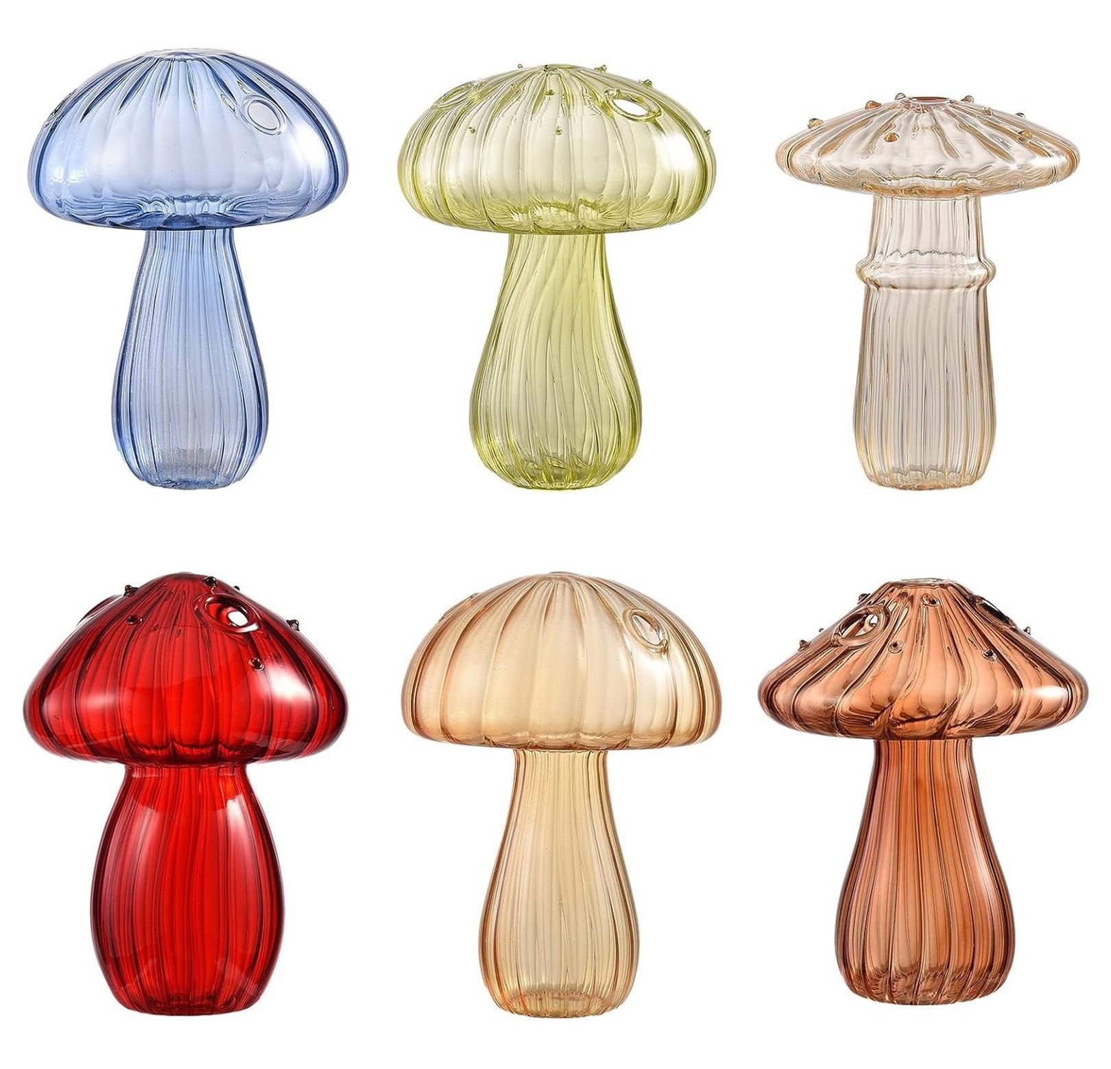 6Pcs Clear Mushroom Flower Vase, Clear Mushroom Glass Vase Flower Pot ...