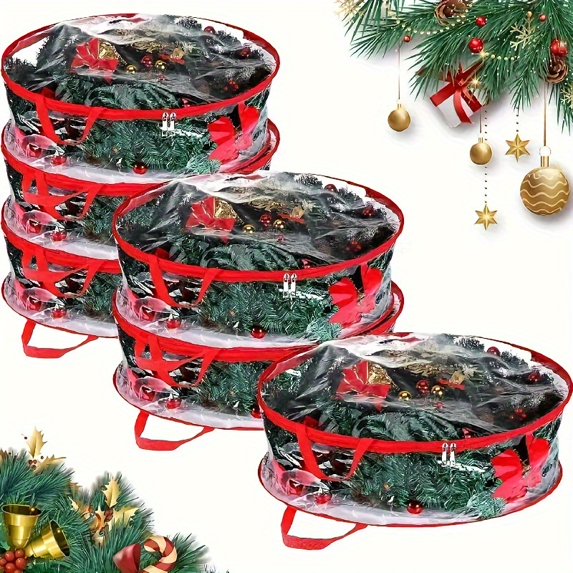 6Pcs Clear PVC Wreath Storage Bags 24 Inch, Waterproof Holiday Wreath ...