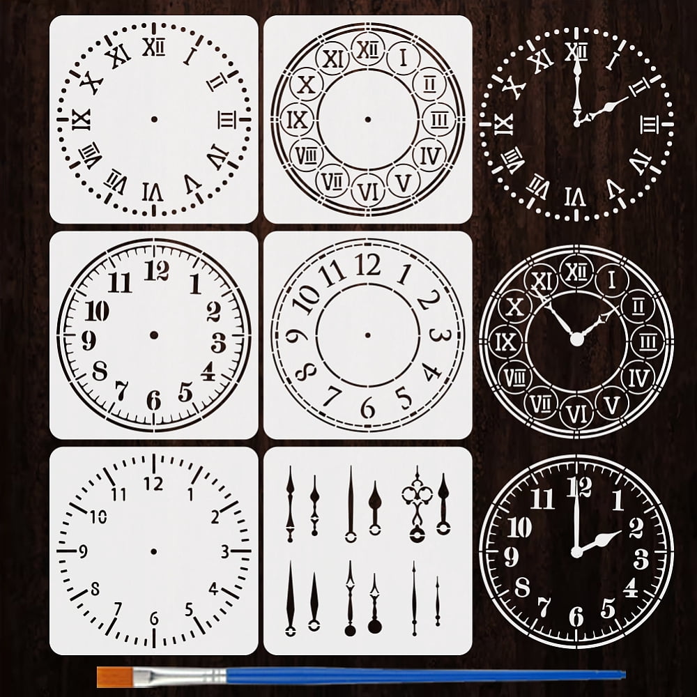6Pcs Clock Face Painting Stencil with a Brush 11.8x11.8inch Numbers ...
