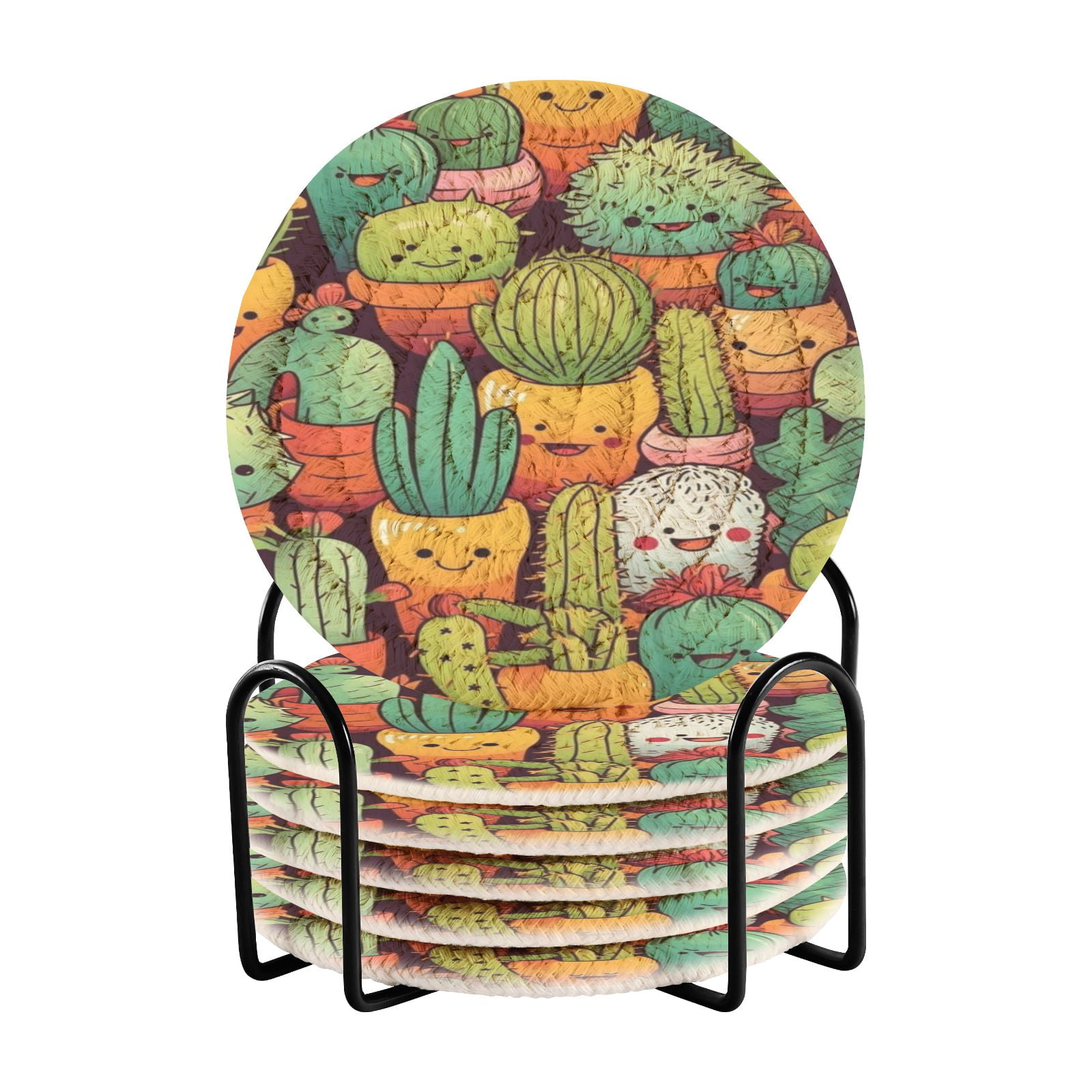 6Pcs Coasters with Holder Polyester Woven Coil Coaster Absorbent ...