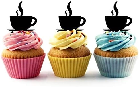 6Pcs Coffee Cup Silhouette Acrylic Cupcake Toppers for Coffee Lover or ...