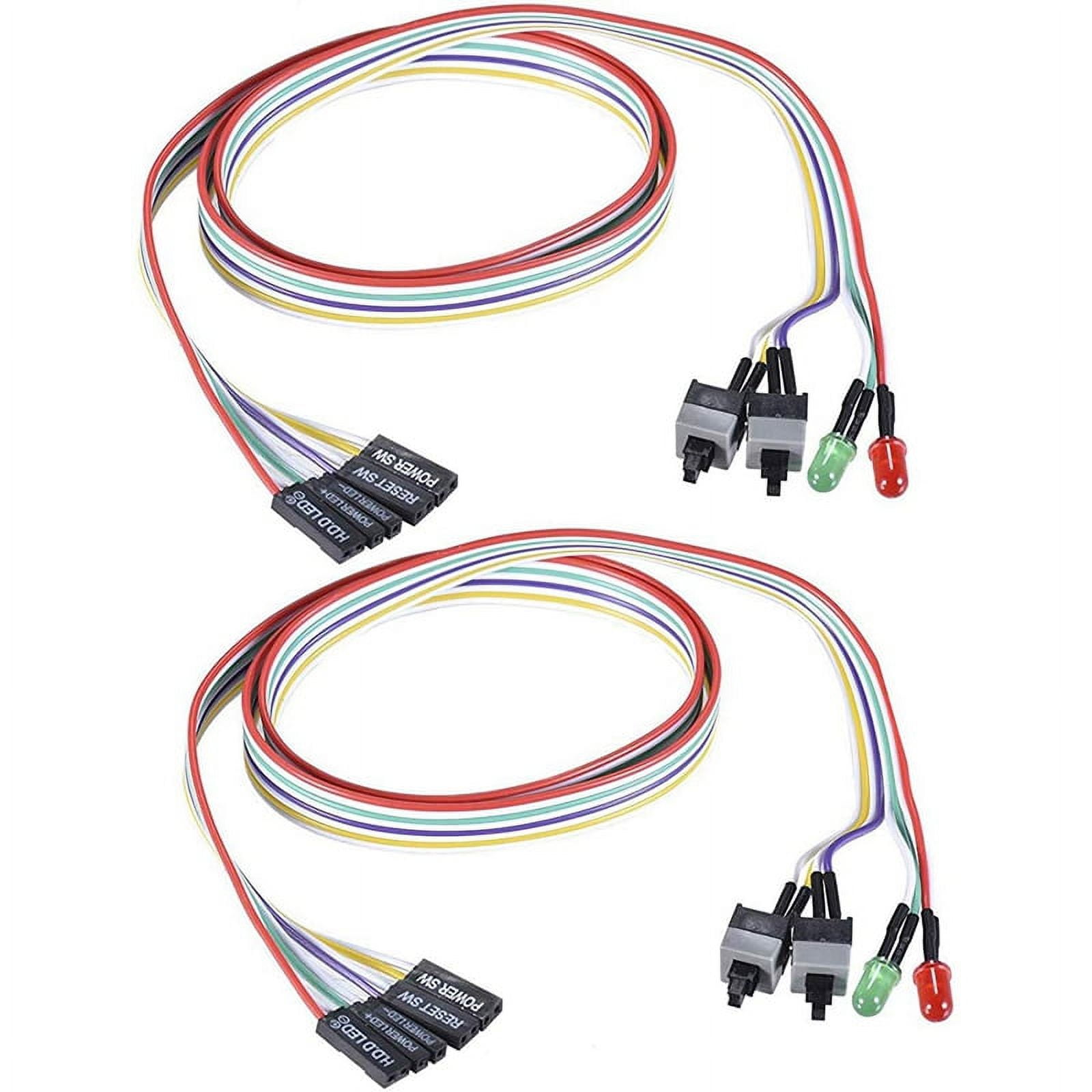 6Pcs Computer Case ATX Power On Reset Switch Cable with 2 LED Light ...