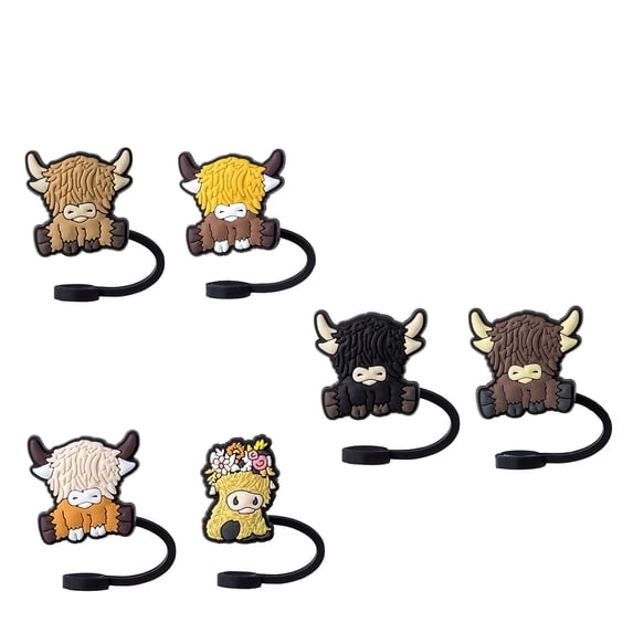 6Pcs Convenient Straw Hat Cover Creative Cartoon Cow Straw Seal ...