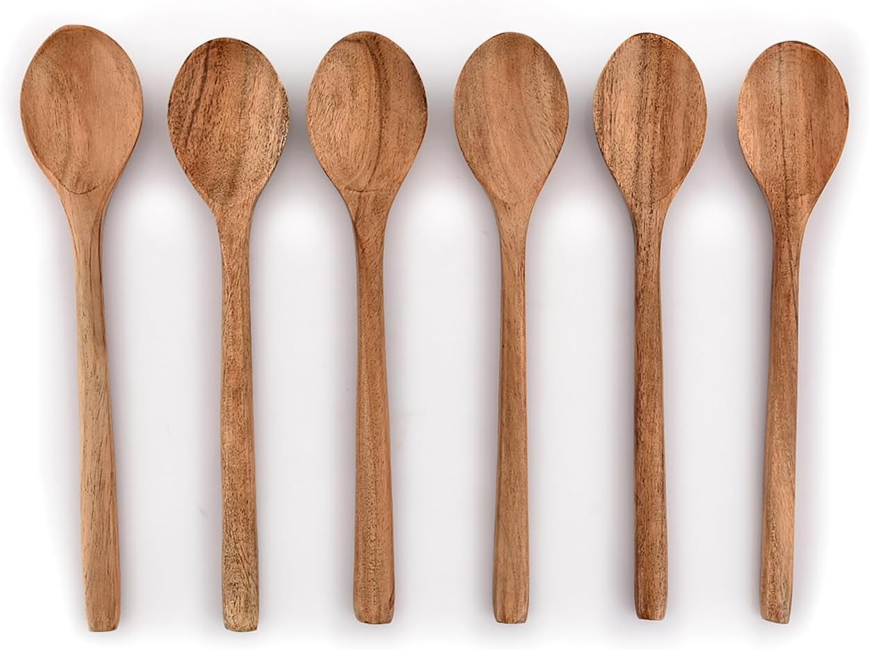 6Pcs Cooking Spoons Acacia Wood Spoons for Baking, Tasting, Mixing ...